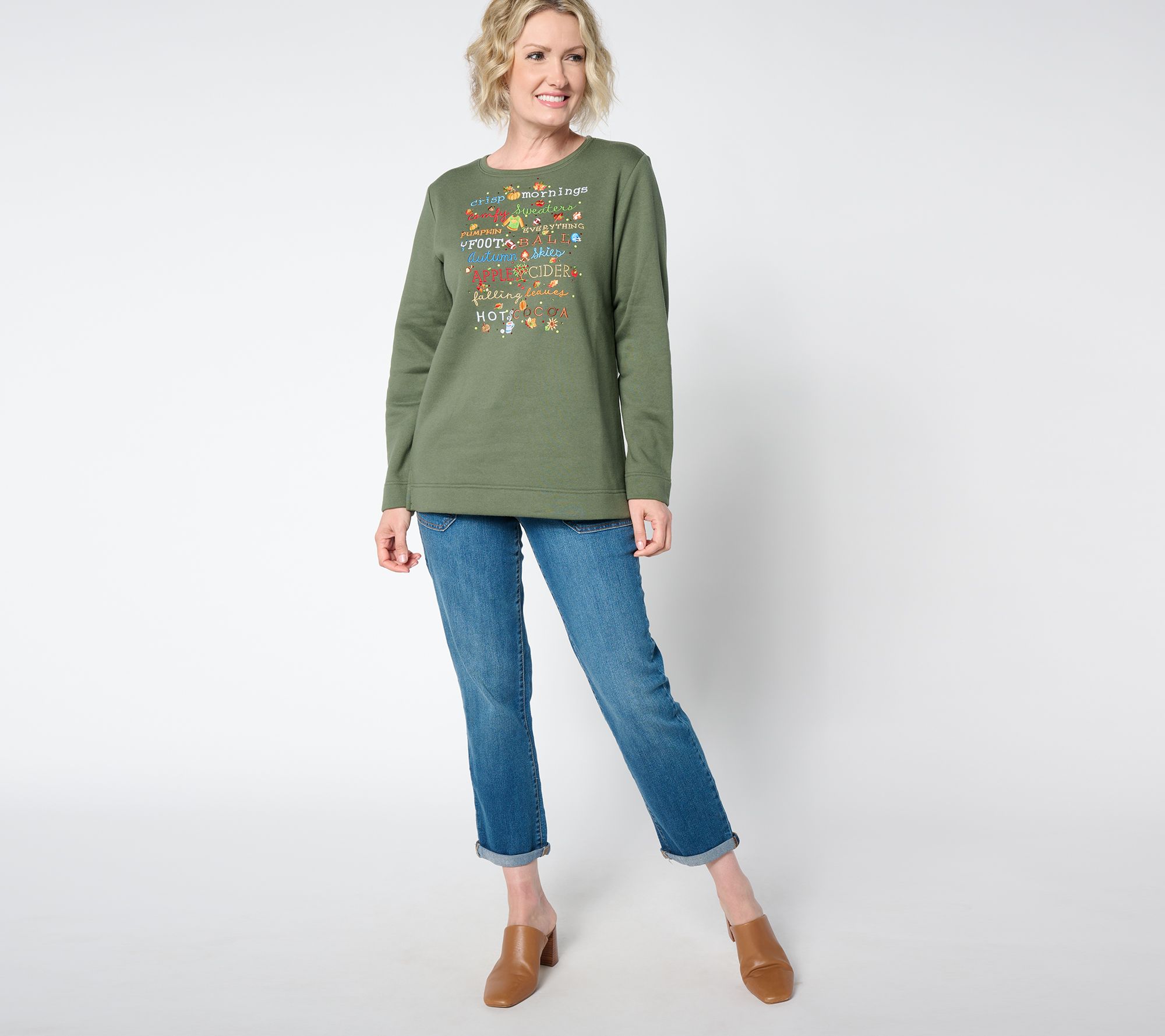 Quacker Factory Fall Sweet Fall Embroidered Sweatshirt - QVC.com