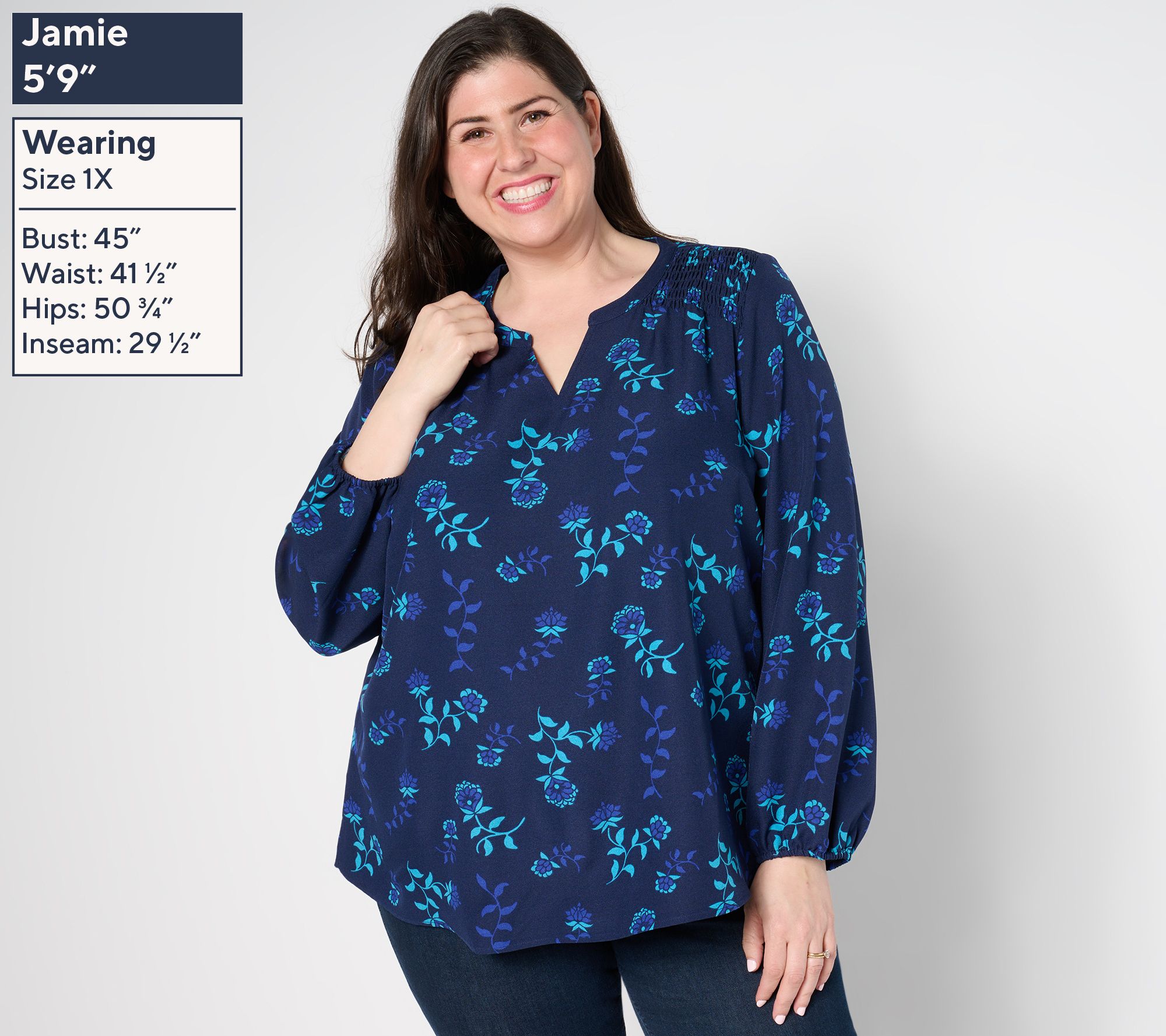 Denim & Co. Signature Bold Print Balloon Sleeve Blouse - QVC.com