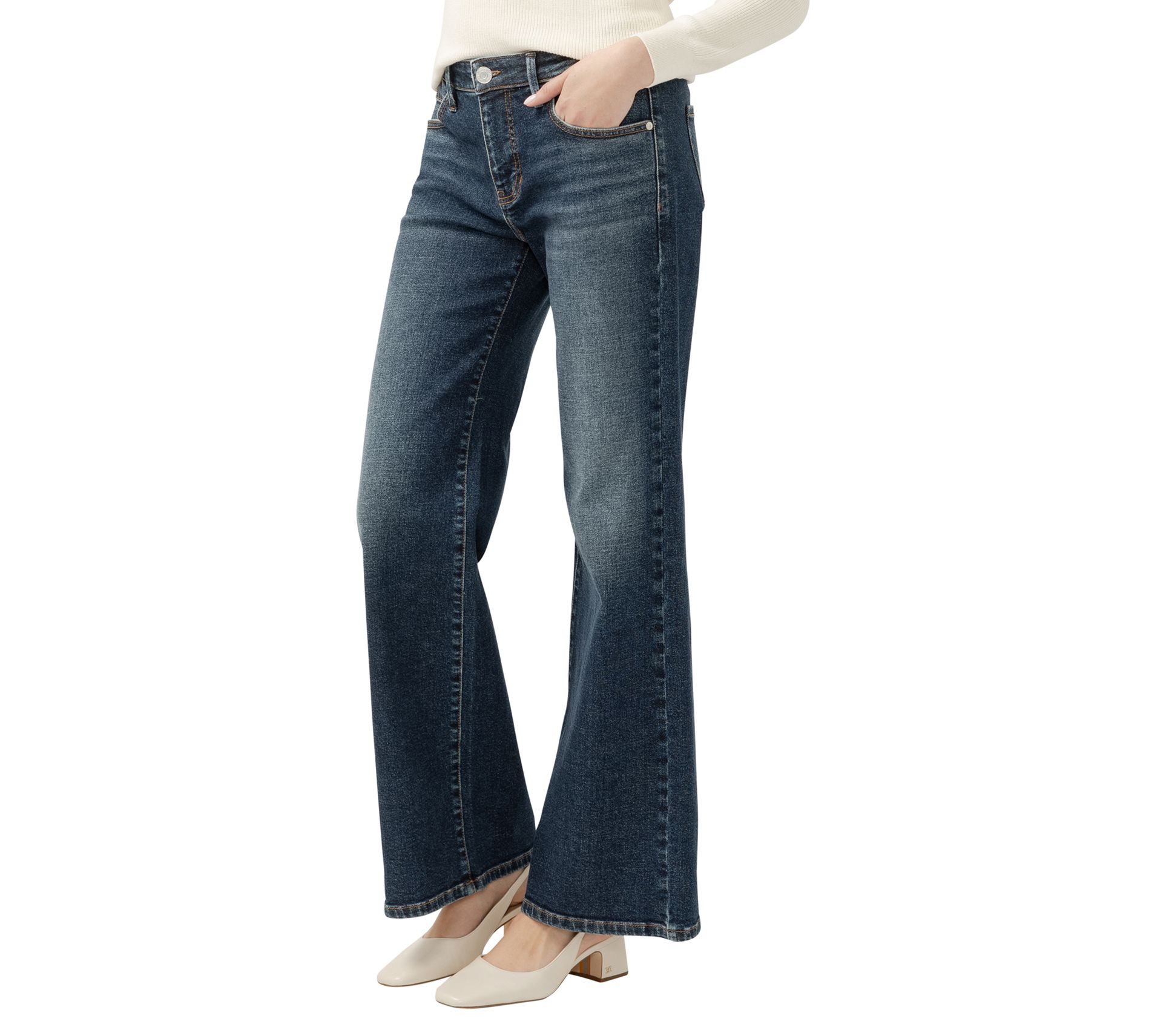 JAG Women's Wil low Mid Rise Vi ctoire Blue Wid e Leg Jeans - QVC.com