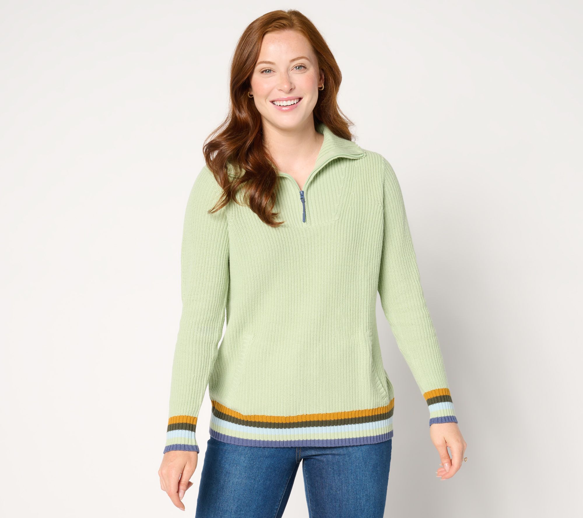 "As Is" Denim & Co. Active Long Sleeve Quarter Zip Sweater - QVC.com