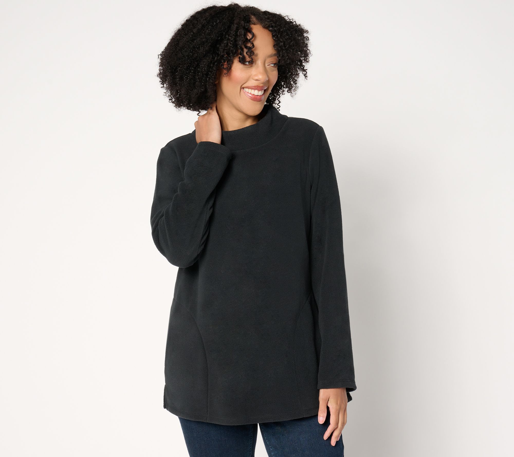 "As Is" Denim & Co. Regular Mock Neck Fleece Tunic with Pockets - QVC.com