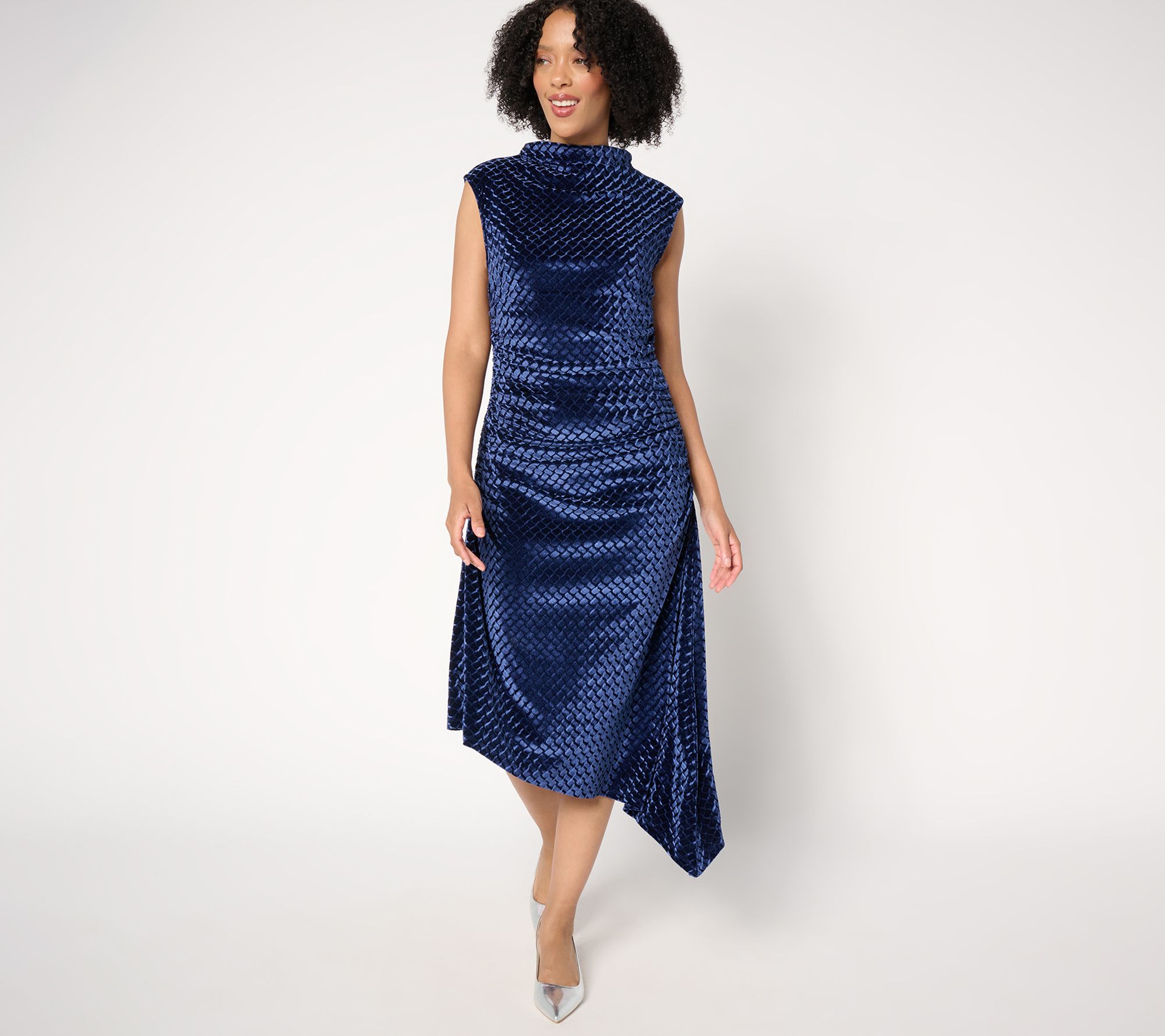 "As Is" Destination 365 Petite Velvet Mock Neck_Side Gathered Dress ...