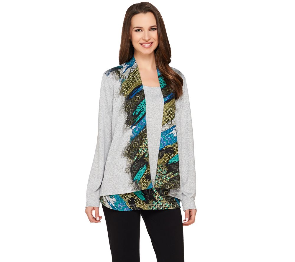 George Simonton Printed Sweater Knit Cardigan and Tank Set - QVC.com