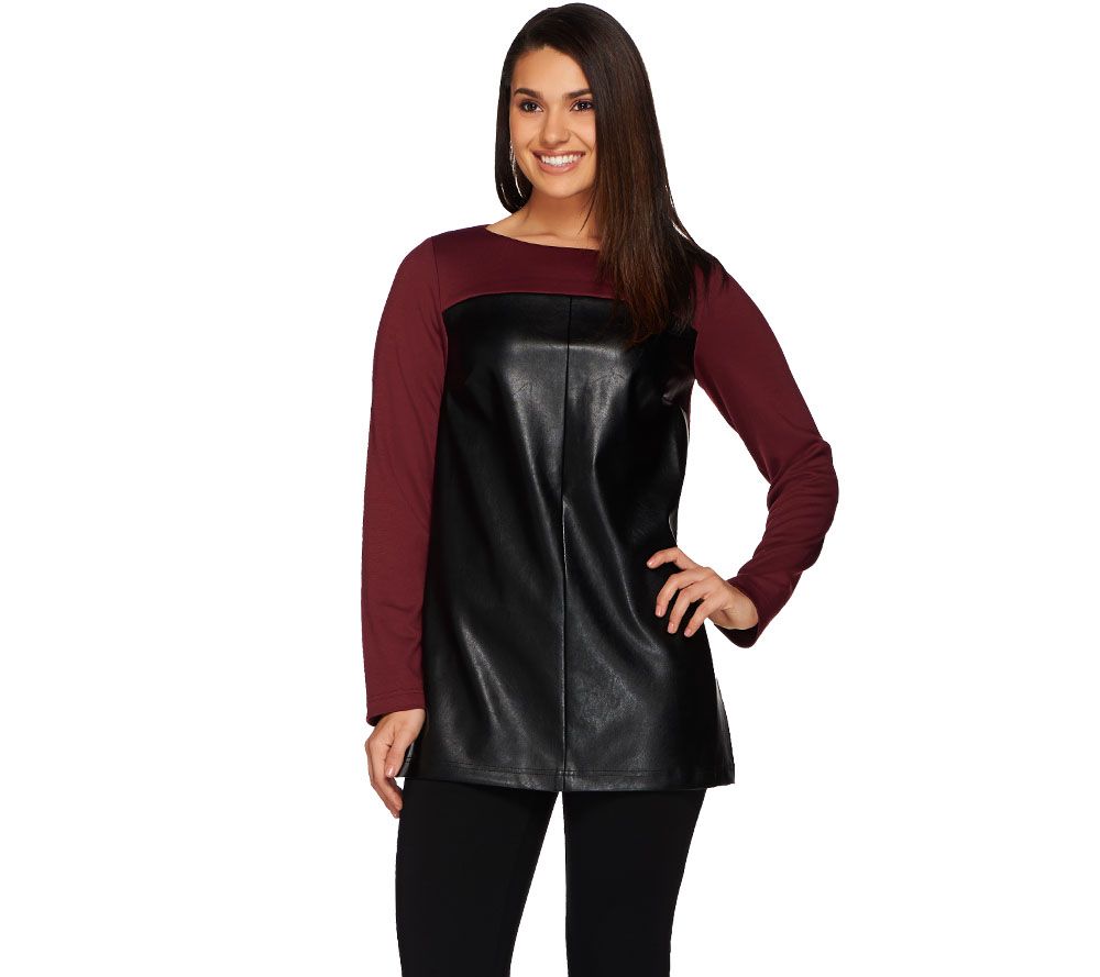 Dennis Basso Faux Leather and Ponte Tunic - QVC.com