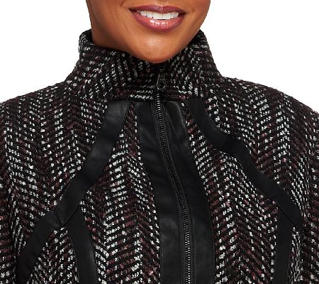 "As Is" SA by Seth Aaron Zip Front Coat with Faux Leather Trim - QVC.com