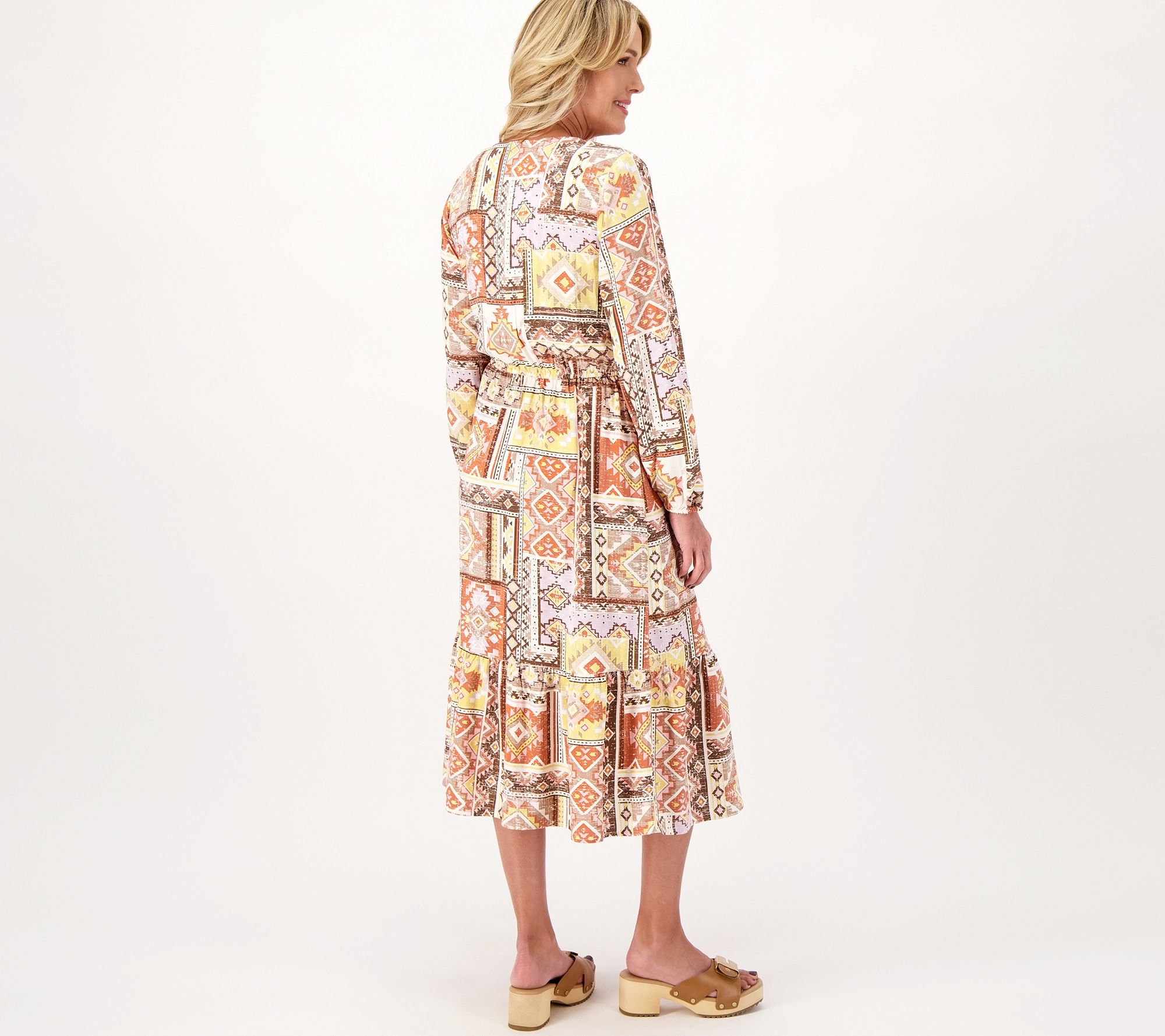 Denim & Co. Canyon Retreat Petite Printed Tiered Midi Dress - QVC.com
