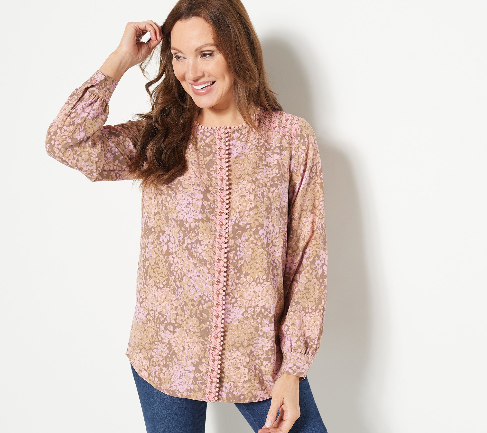 "As Is" Isaac Mizrahi Live Mixed Print Stretch Crepe Blouse - QVC.com