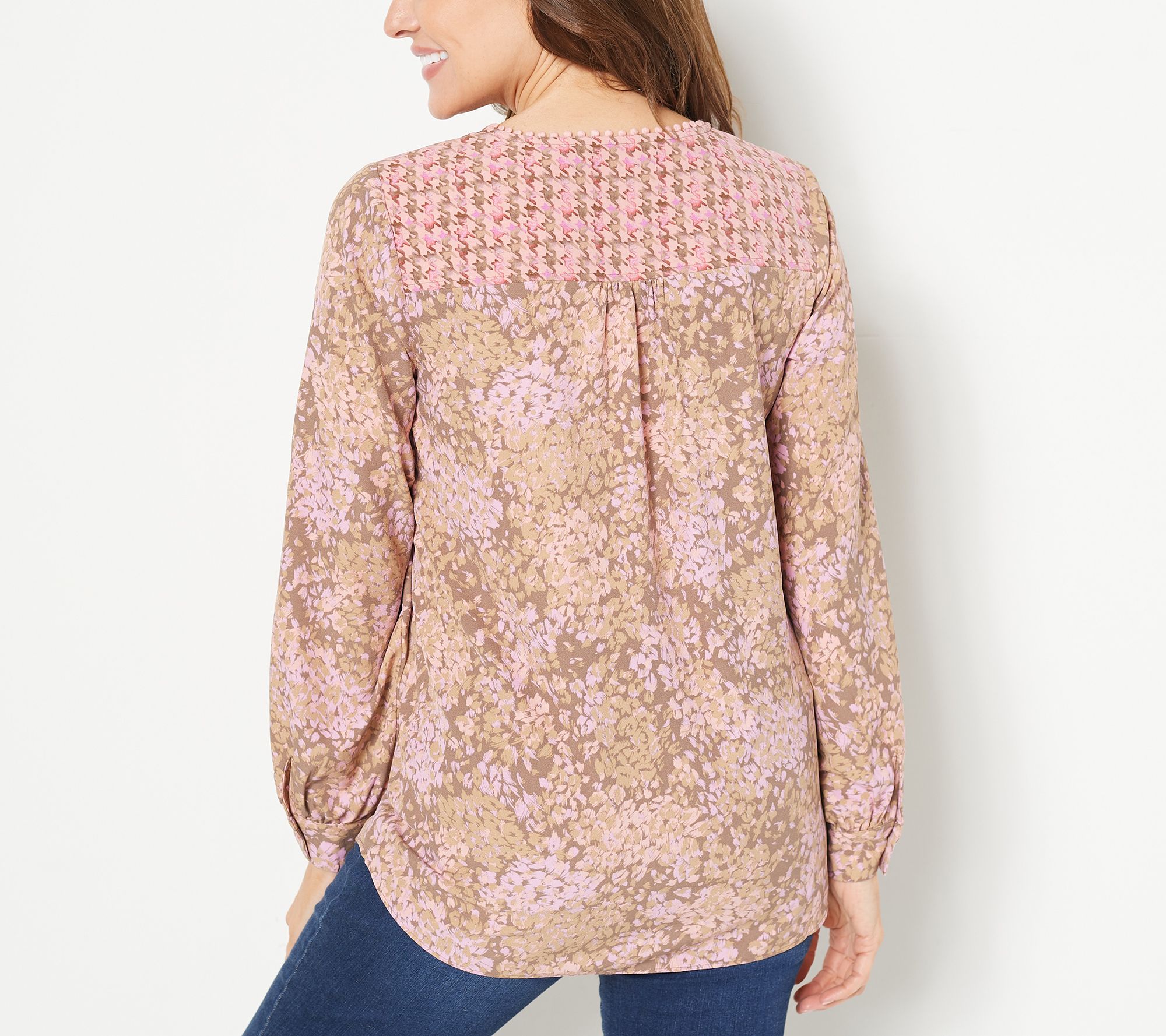 "As Is" Isaac Mizrahi Live Mixed Print Stretch Crepe Blouse - QVC.com