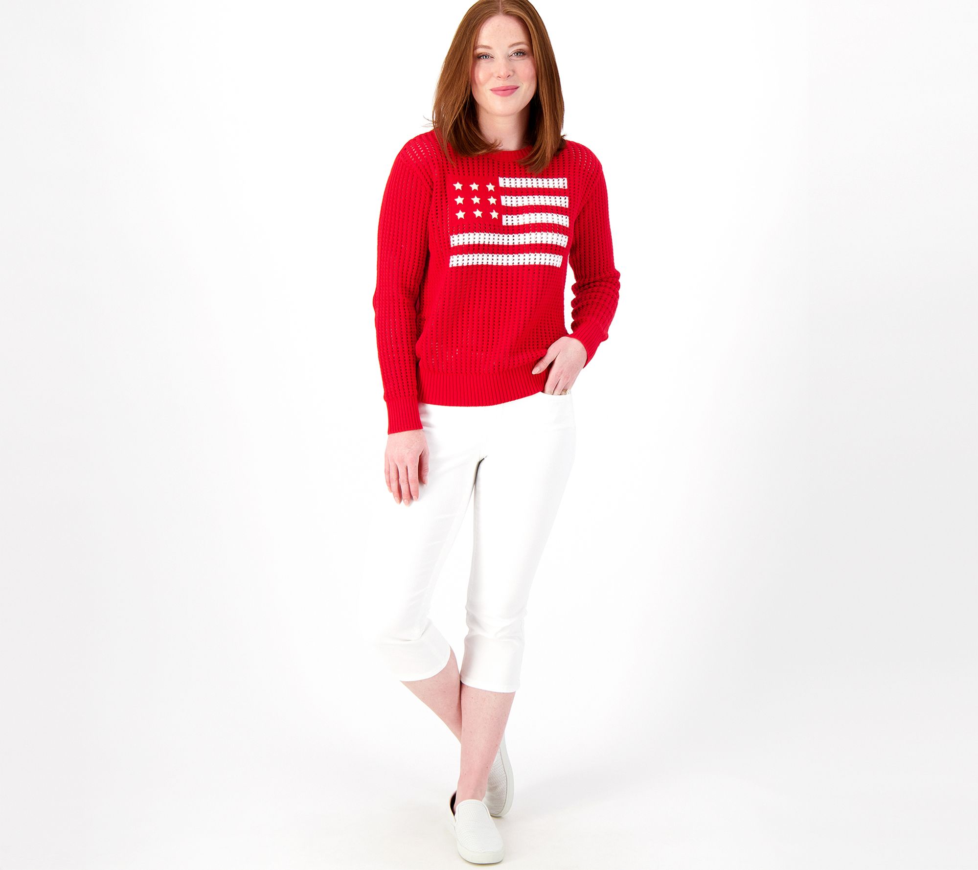 "As Is" Joan Rivers American Flag Cotton Sweater - QVC.com
