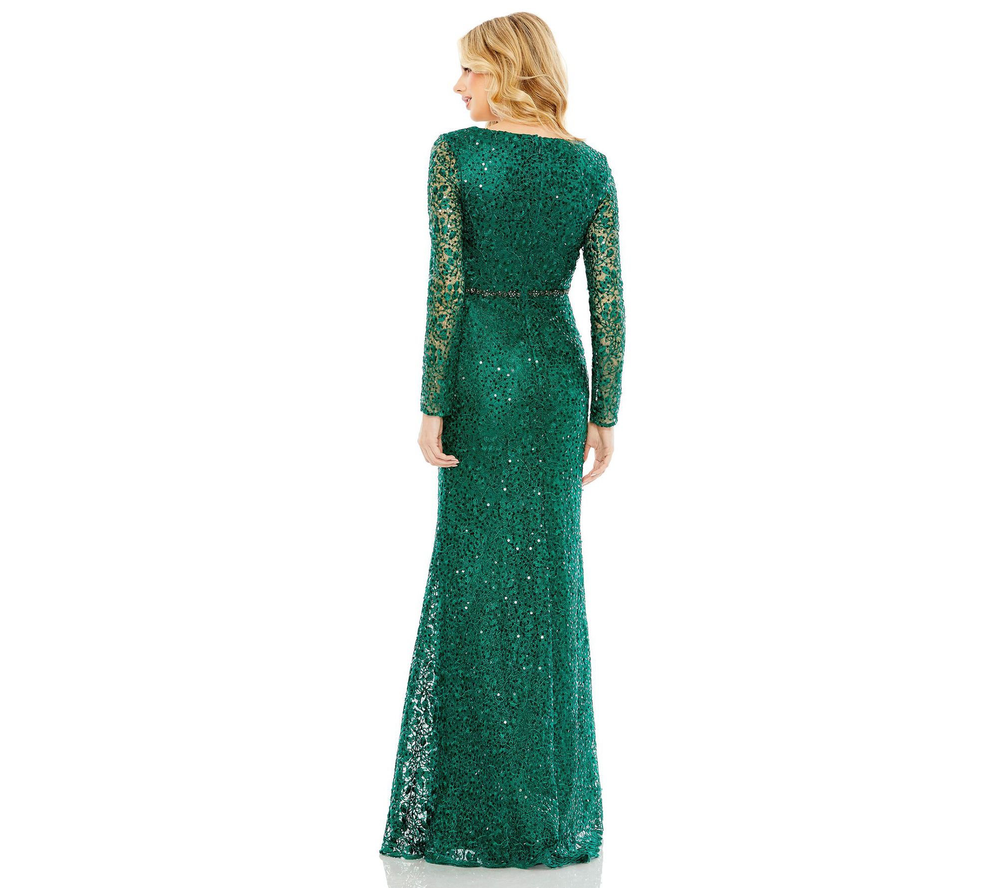 Mac Duggal Embellished Wrap Bodice Long SleeveGown - QVC.com