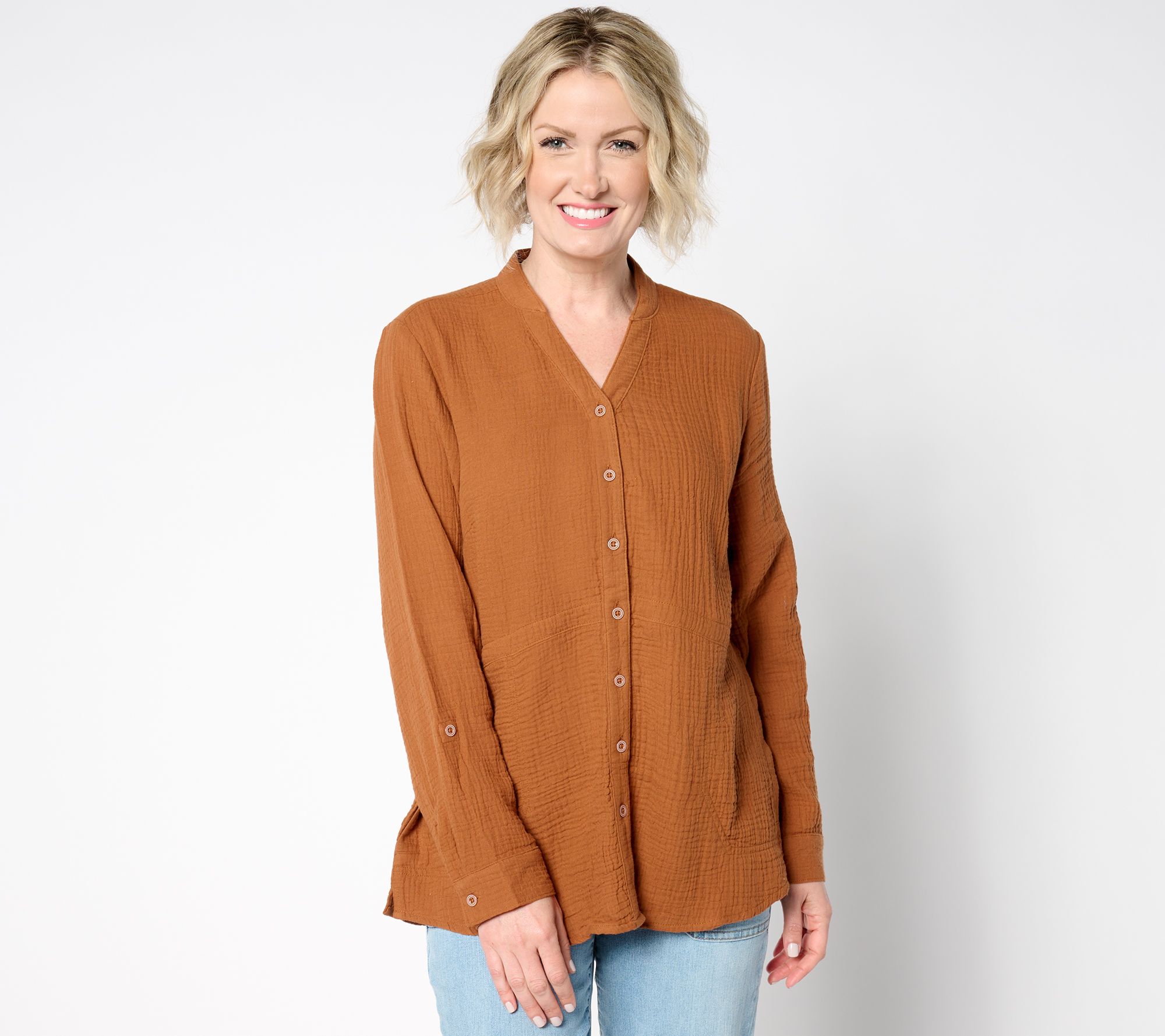 Joan Rivers Marshmallow Gauze Button Front Tunic - QVC.com