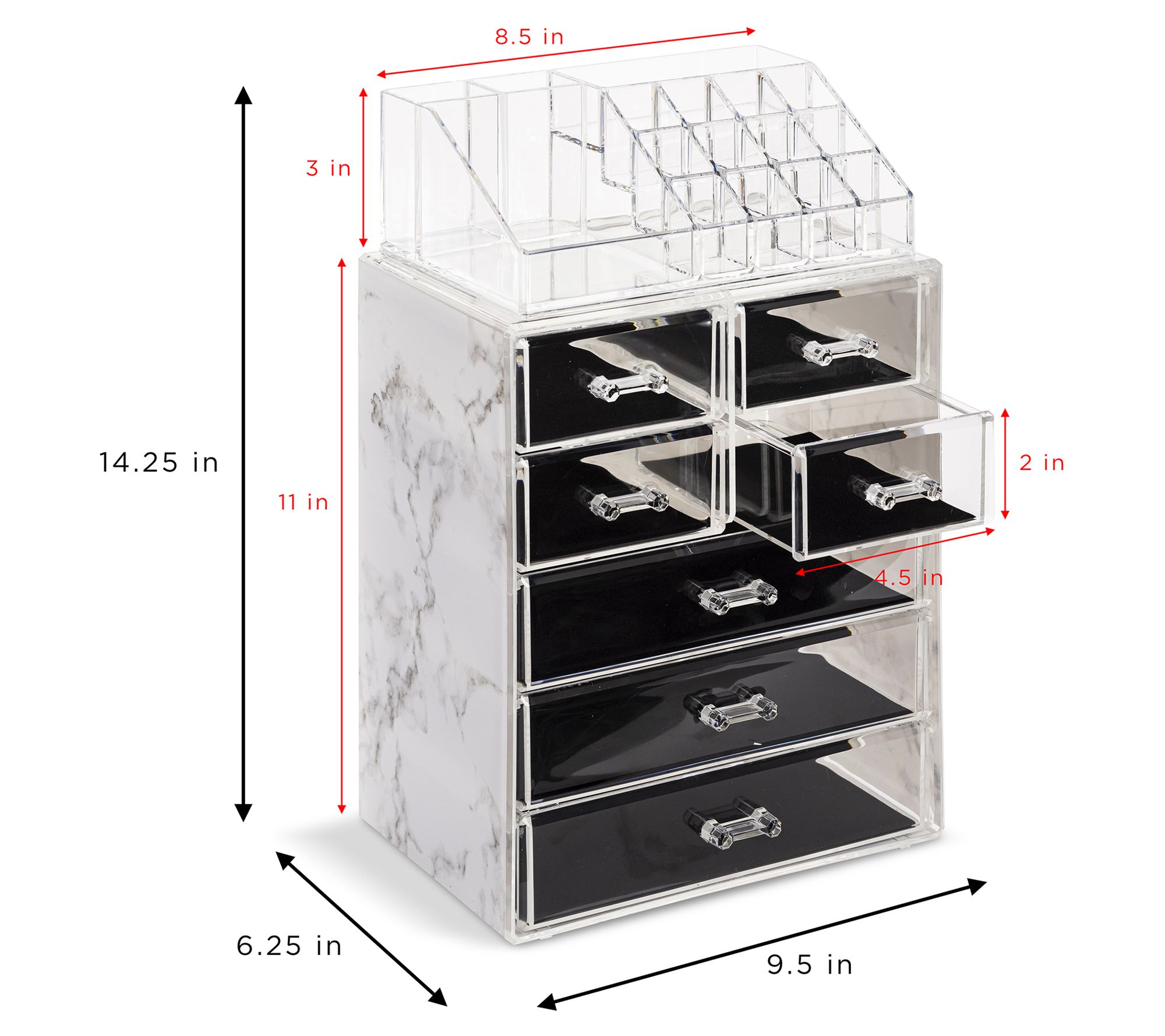 Sorbus Marble Makeup & Jewelry Case - 3 Large,4 Small Drawers - QVC.com
