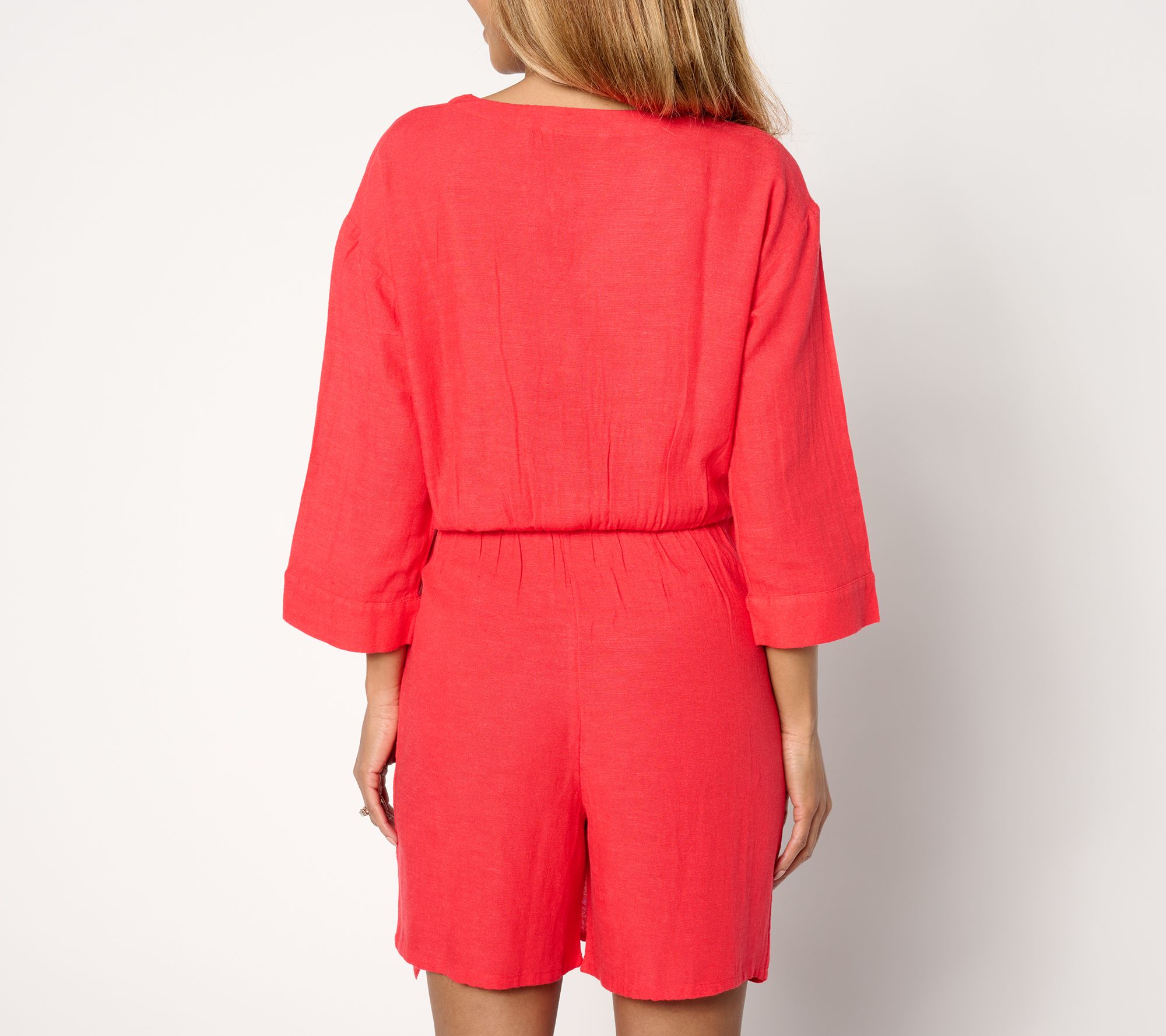 "As Is" AnyBody Petite Y-Neck Drop Shoulder Wrap Romper - QVC.com