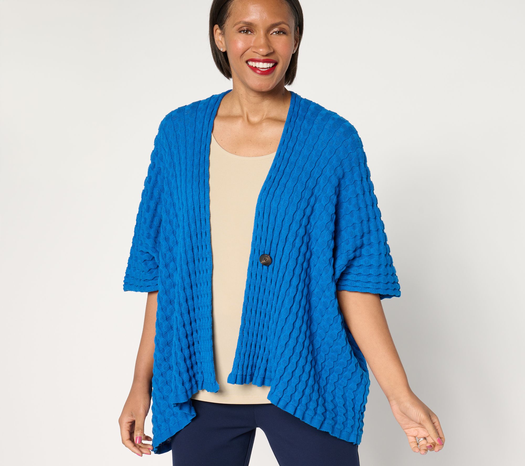 "As Is" Susan Graver Fully Fashioned Pucker Knit Cocoon Shrug - QVC.com