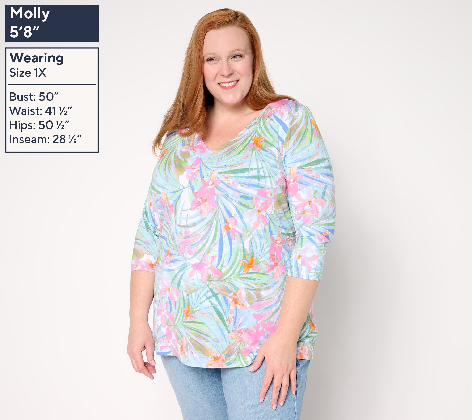 "As Is" Quacker Factory Fantasia Print V-Neck 3/4 Sleeve Top - QVC.com