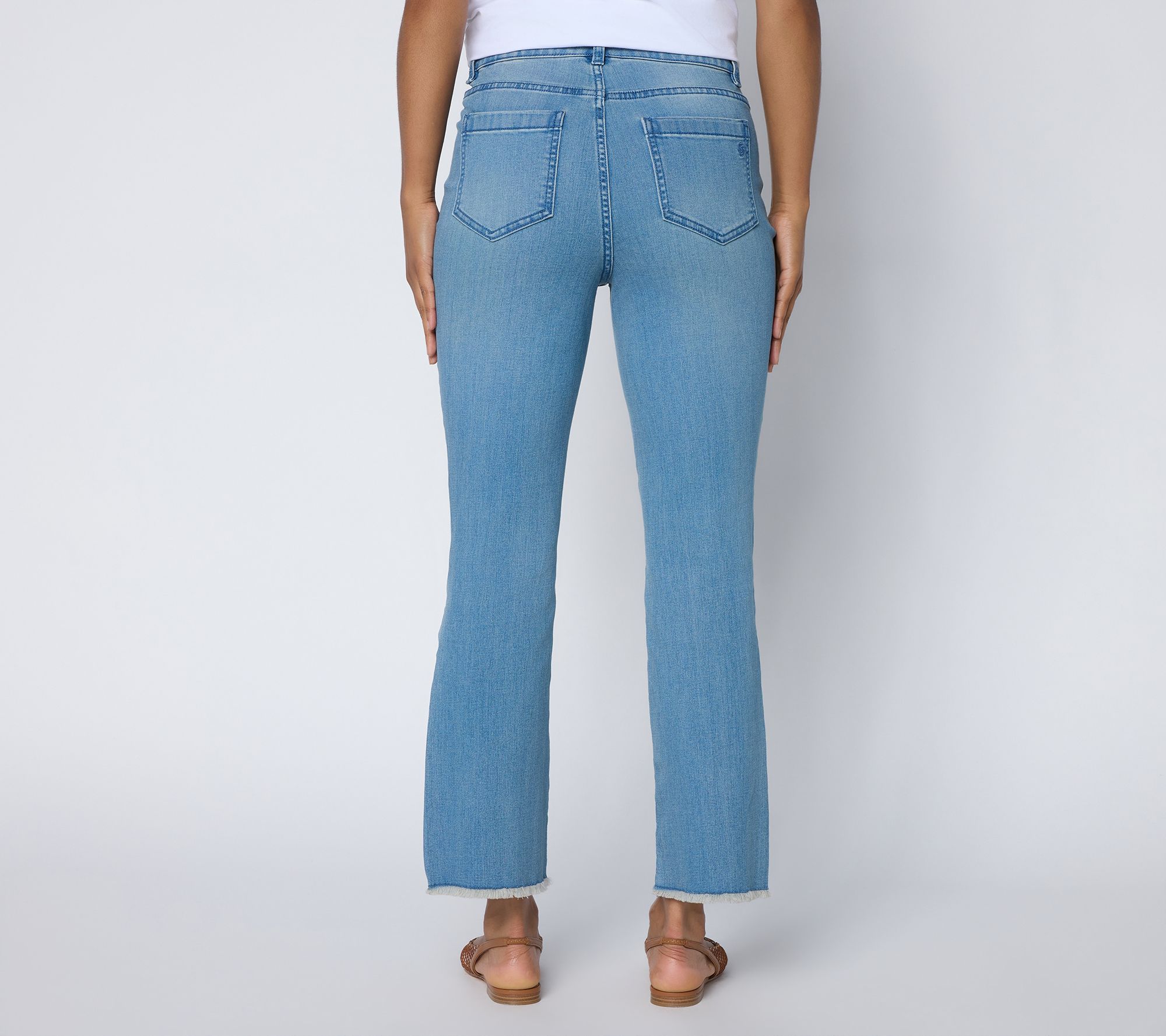 Susan Graver Stretch Denim Petite Forward Side Seam Ankle Jeans - QVC.com
