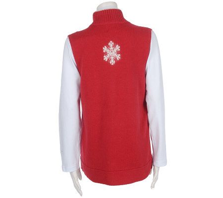 Quacker Factory Snowflake Embroidered Sweater Vest and Turtleneck - QVC.com