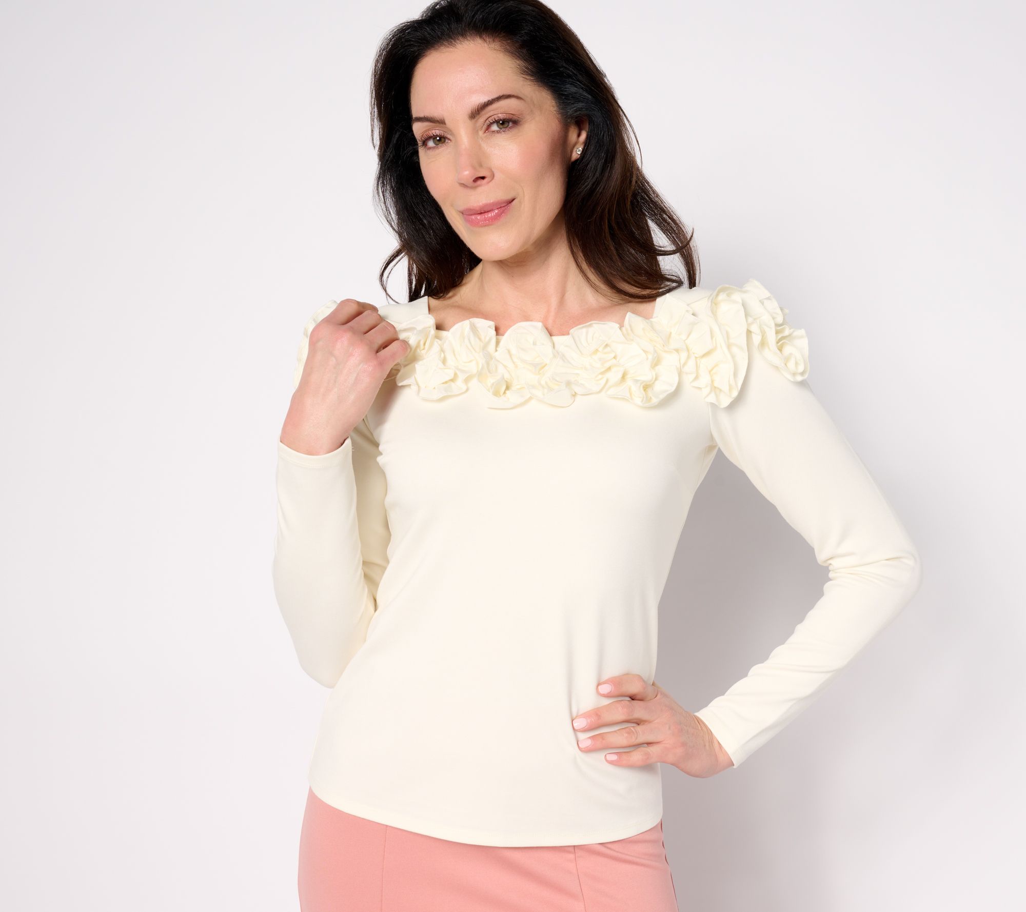 "As Is" BEAUTIFUL by Lawrence Zarian Silky Ponte Top w/Rosette - QVC.com