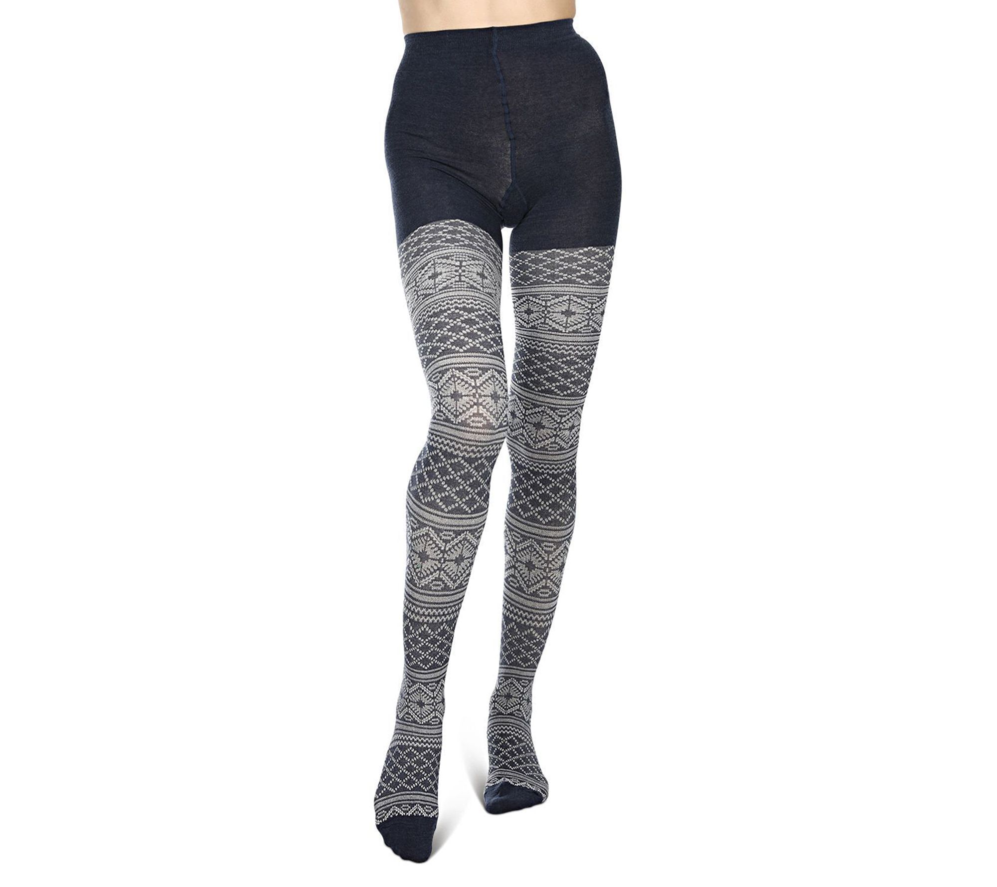 Memoi Women's Sweater Weather Printed Cotton Blend Tights - QVC.com