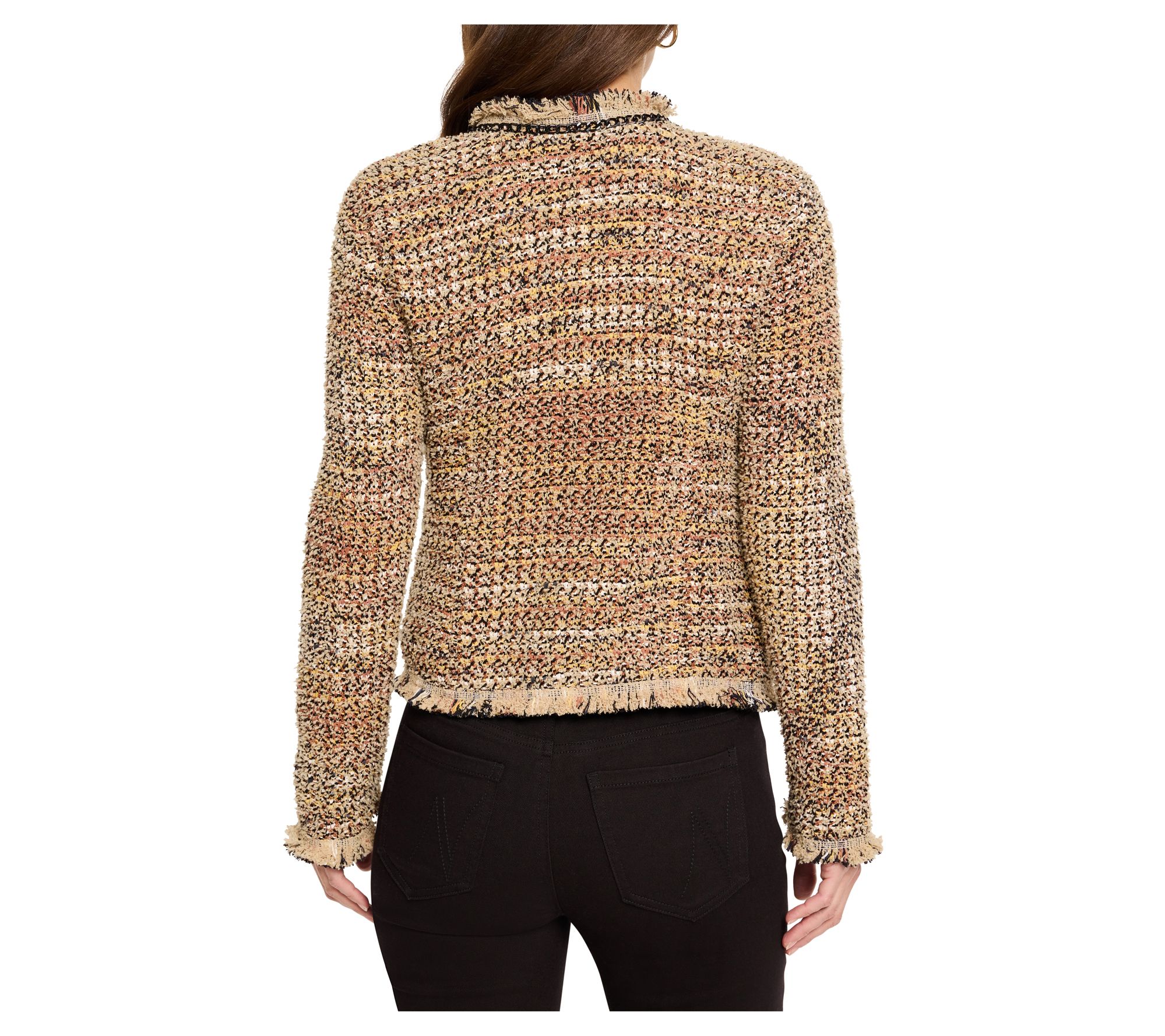 NIC+ZOE Chain Trim Fringe Mix Knit Jacket - QVC.com