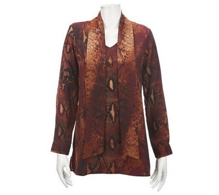 Kris Jenner Kollection Python Print Tie Front Blouse - QVC.com