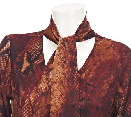 Kris Jenner Kollection Python Print Tie Front Blouse - QVC.com