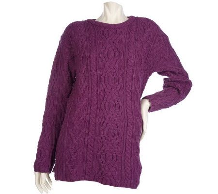 Aran Craft Merino Wool Crewneck Tunic Sweater - QVC.com
