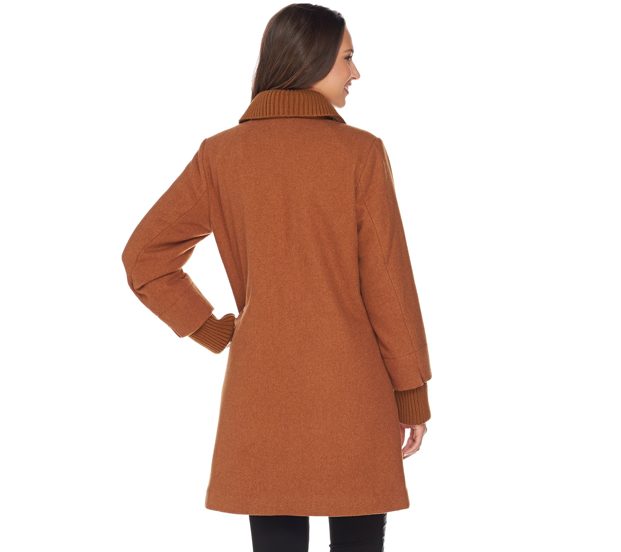 "As Is" Dennis Basso Wool Blend Coat with Sweater Knit Trim - QVC.com
