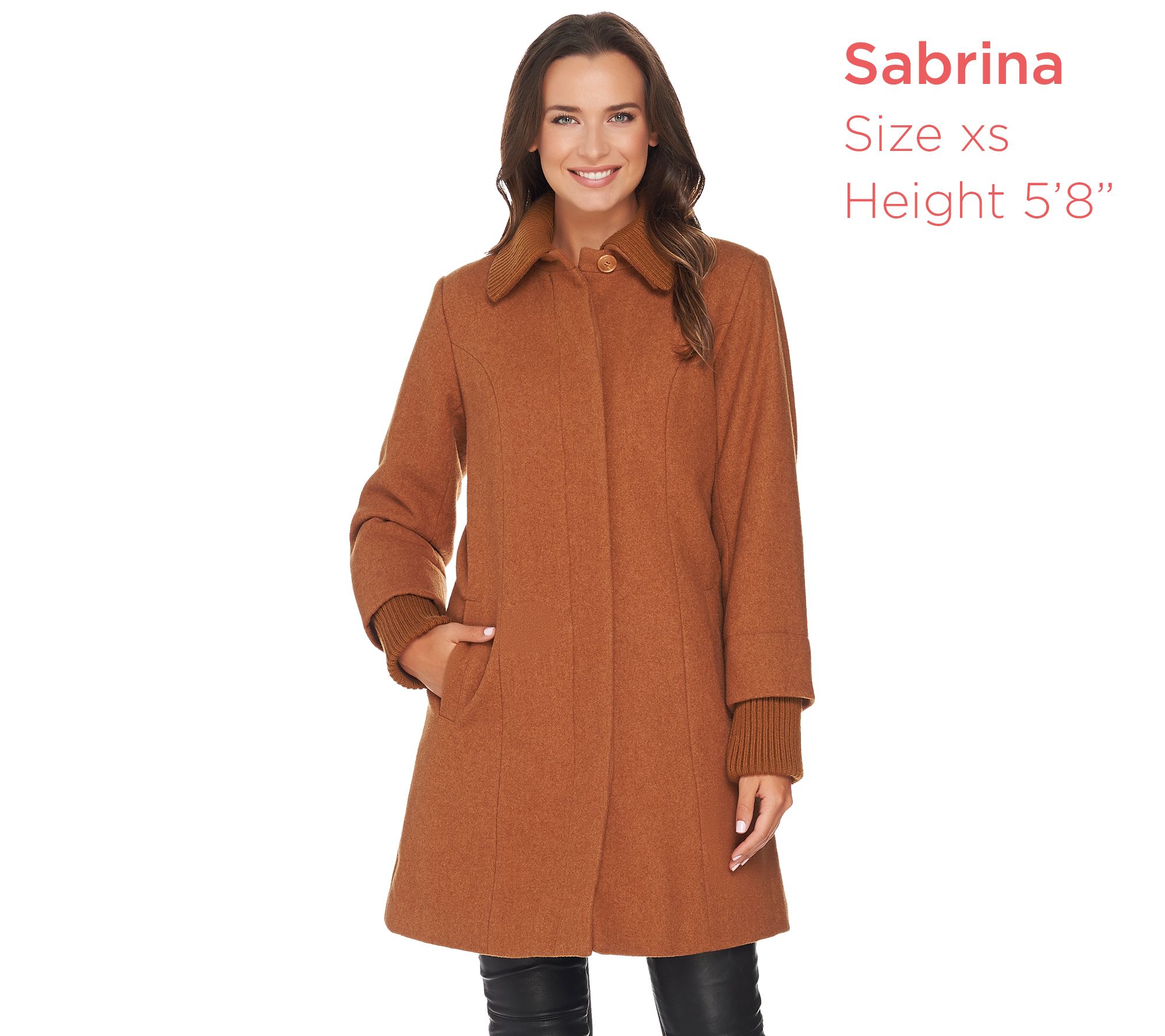 "As Is" Dennis Basso Wool Blend Coat with Sweater Knit Trim - QVC.com