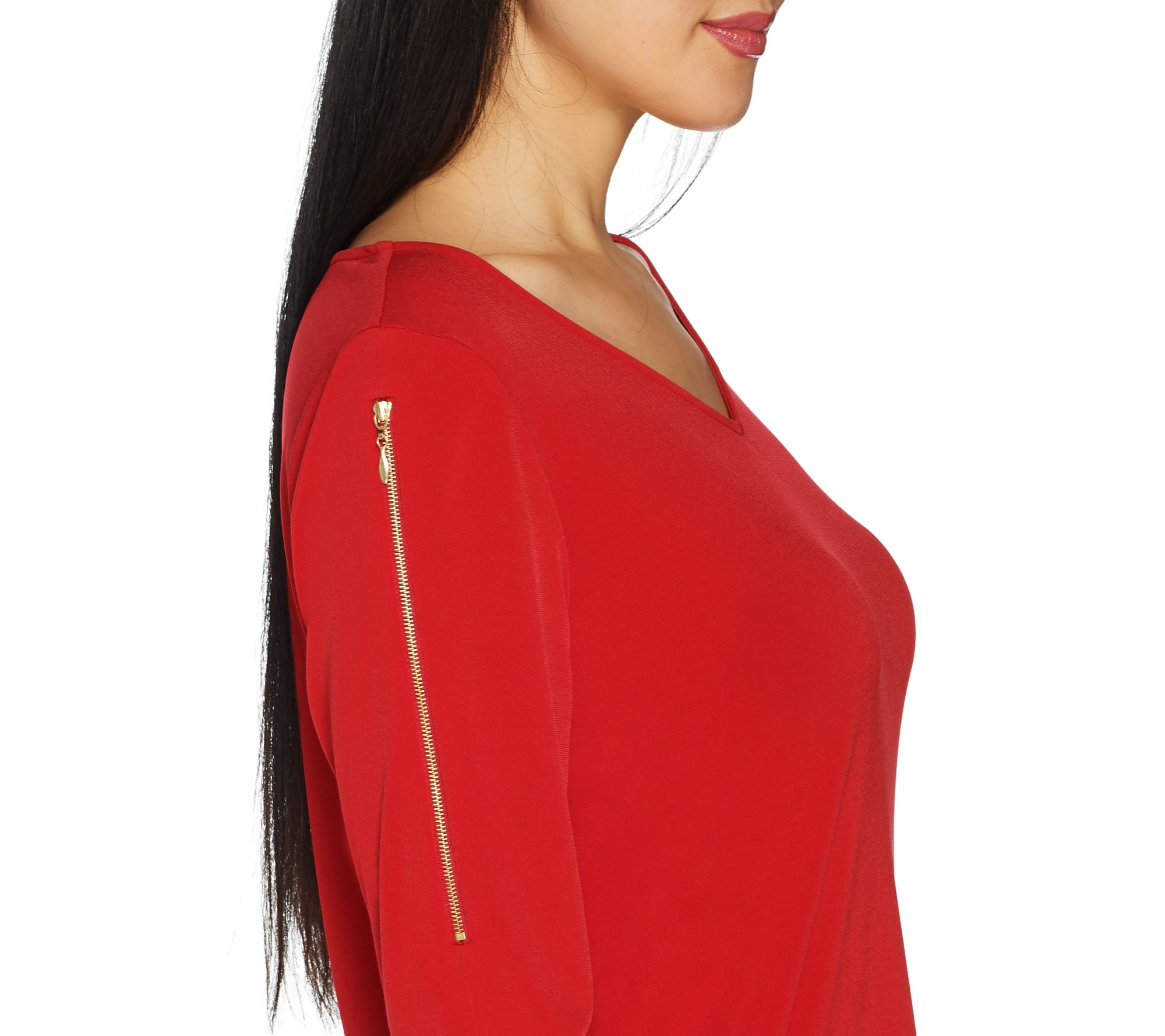 Susan Graver Liquid Knit Top With Zipper Detail