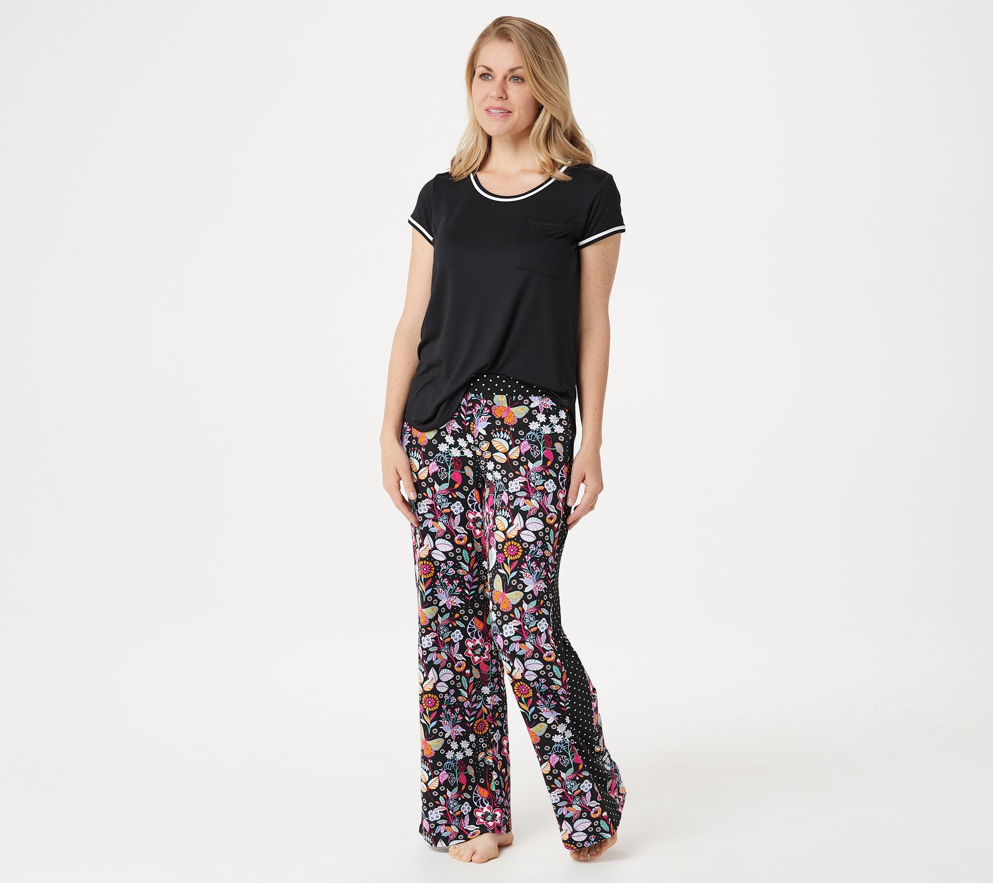 "As Is" Cuddl Duds Petite Cool & Airy Color-Block Print PJ Set - QVC.com
