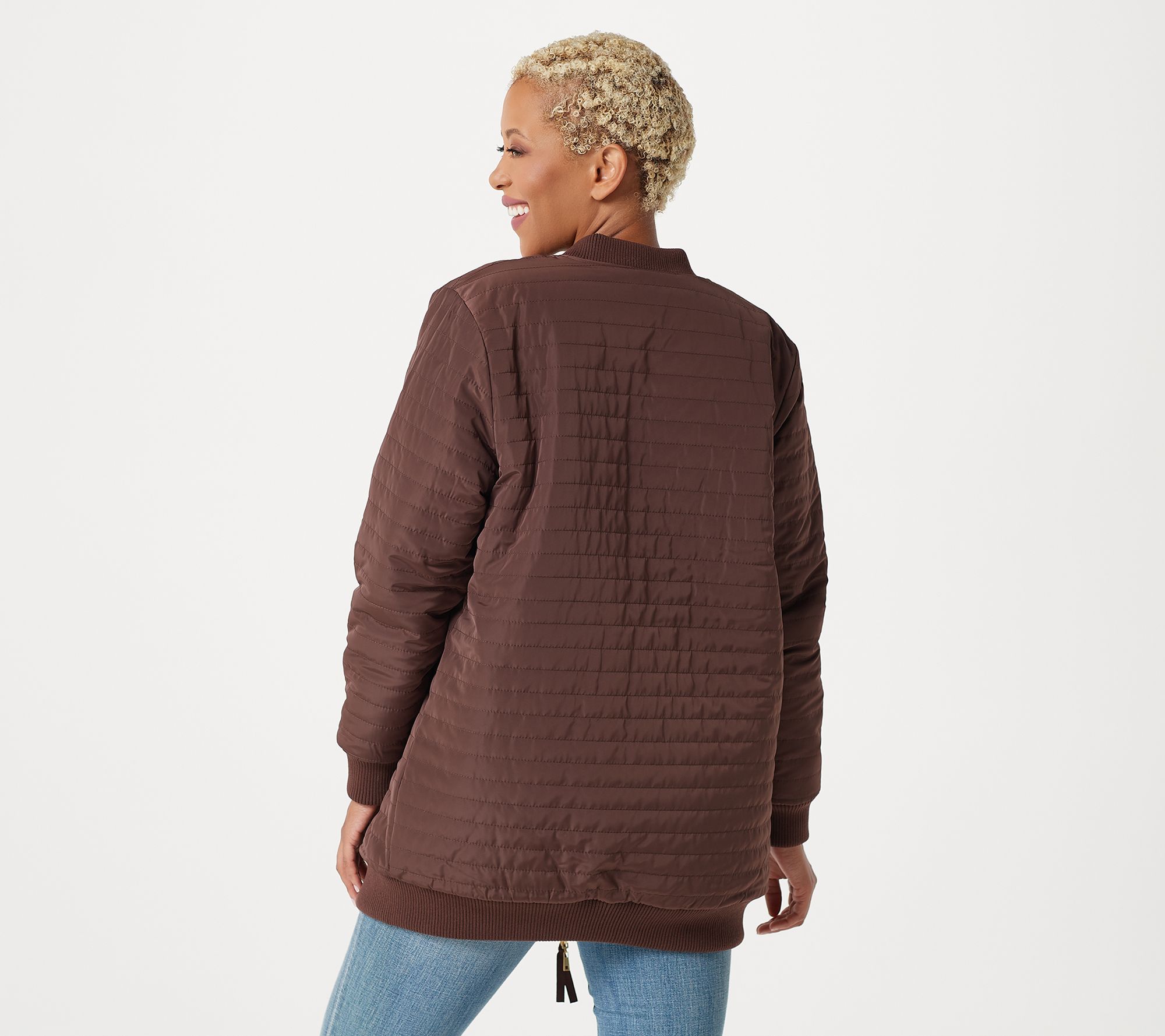 "As Is" zuda Reversible Zip Front Long Bomber Jacket - QVC.com
