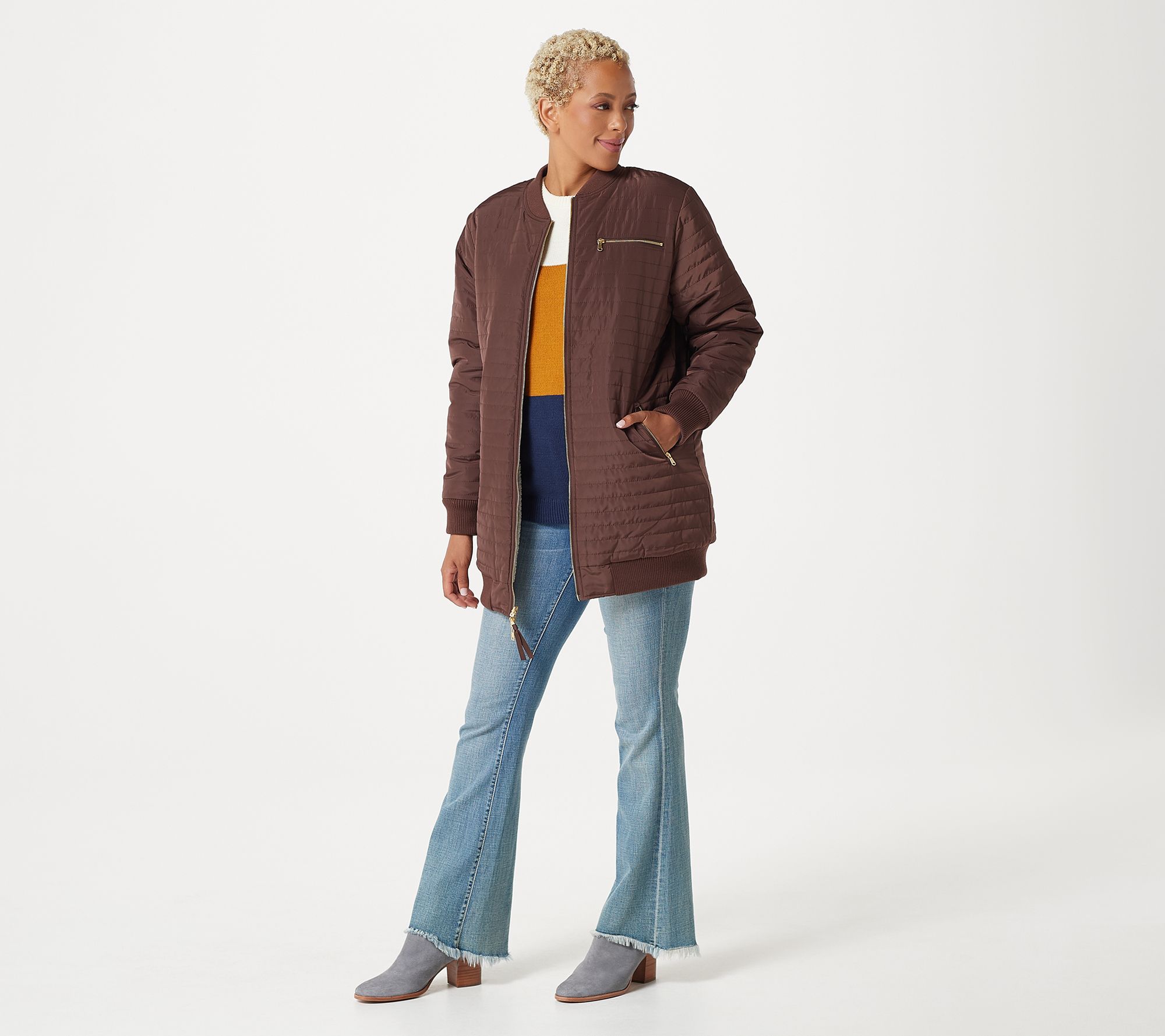 "As Is" zuda Reversible Zip Front Long Bomber Jacket - QVC.com