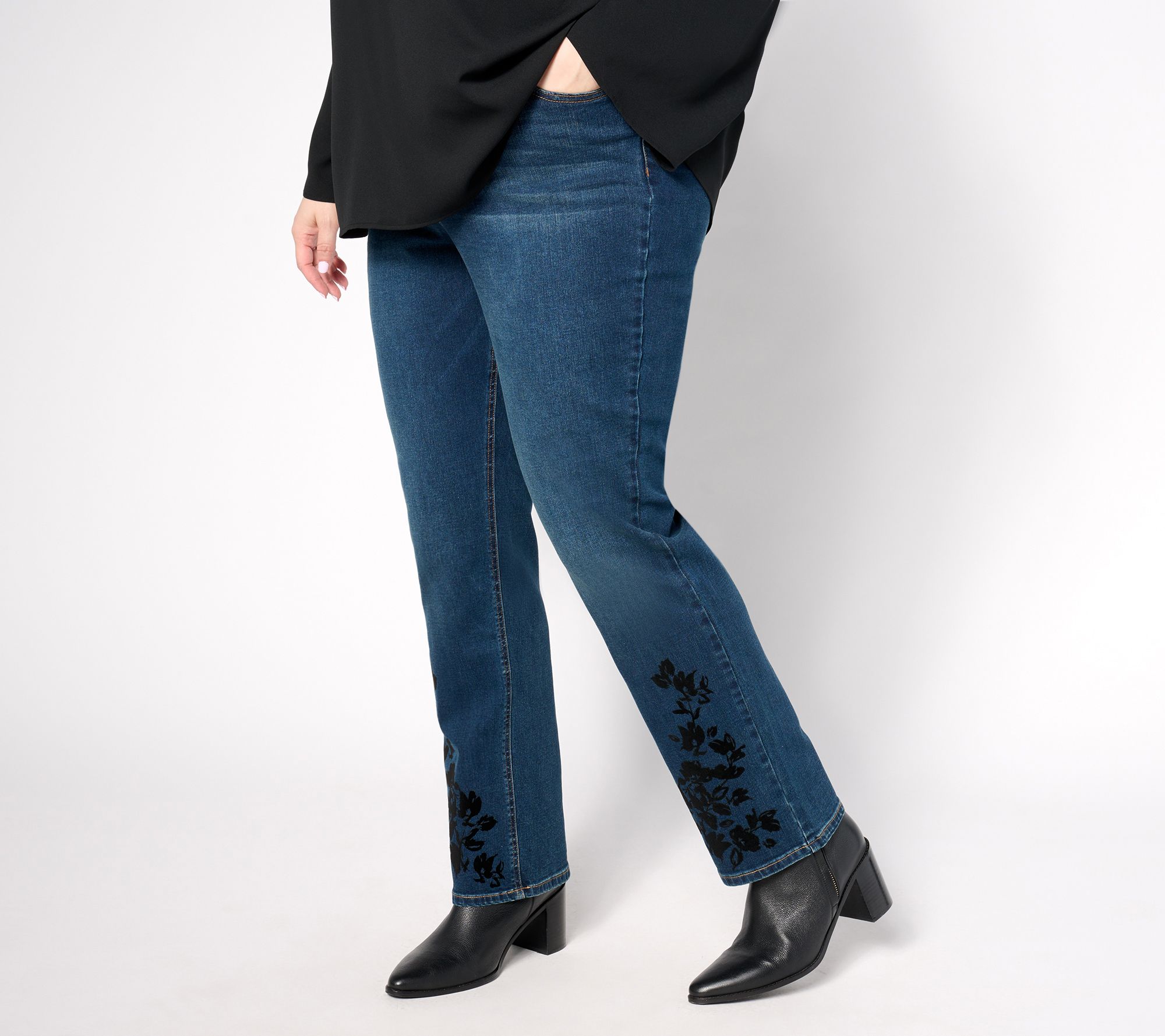 Isaac Mizrahi Live! Regular True Denim Indigo Flocked Jeans - QVC.com