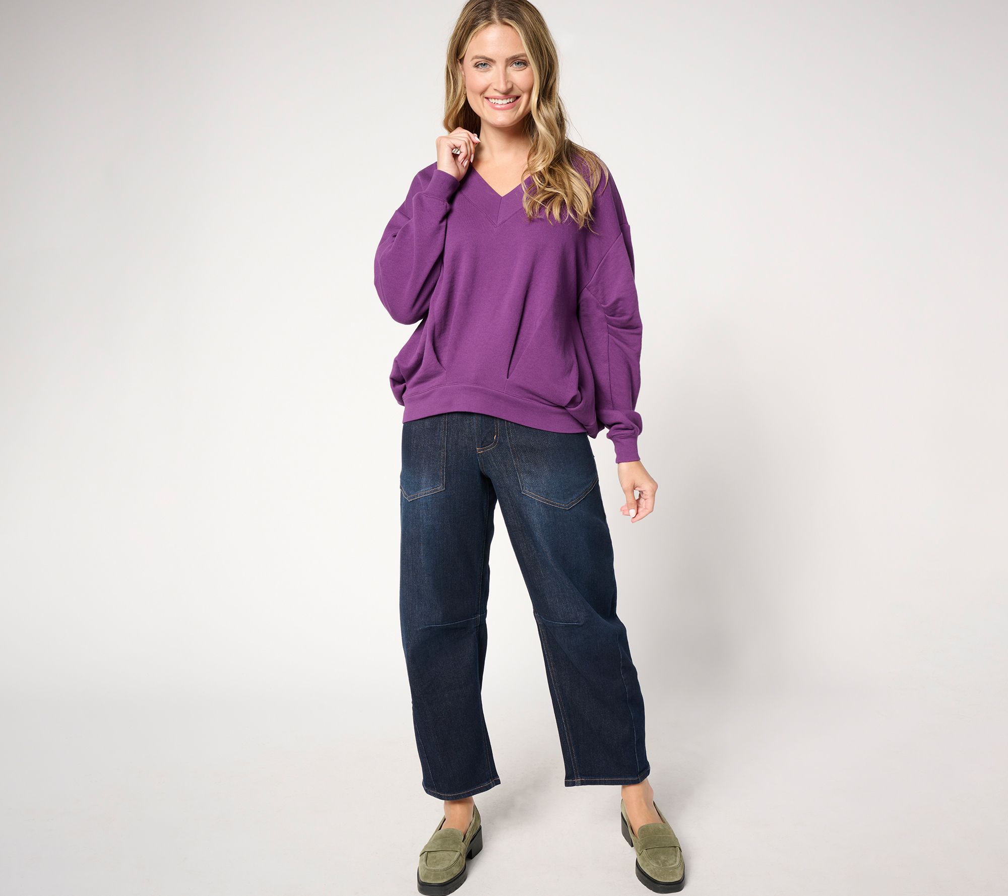 Carla Rockmore Collection Petite Barrel Leg Jean - Indigo - QVC.com