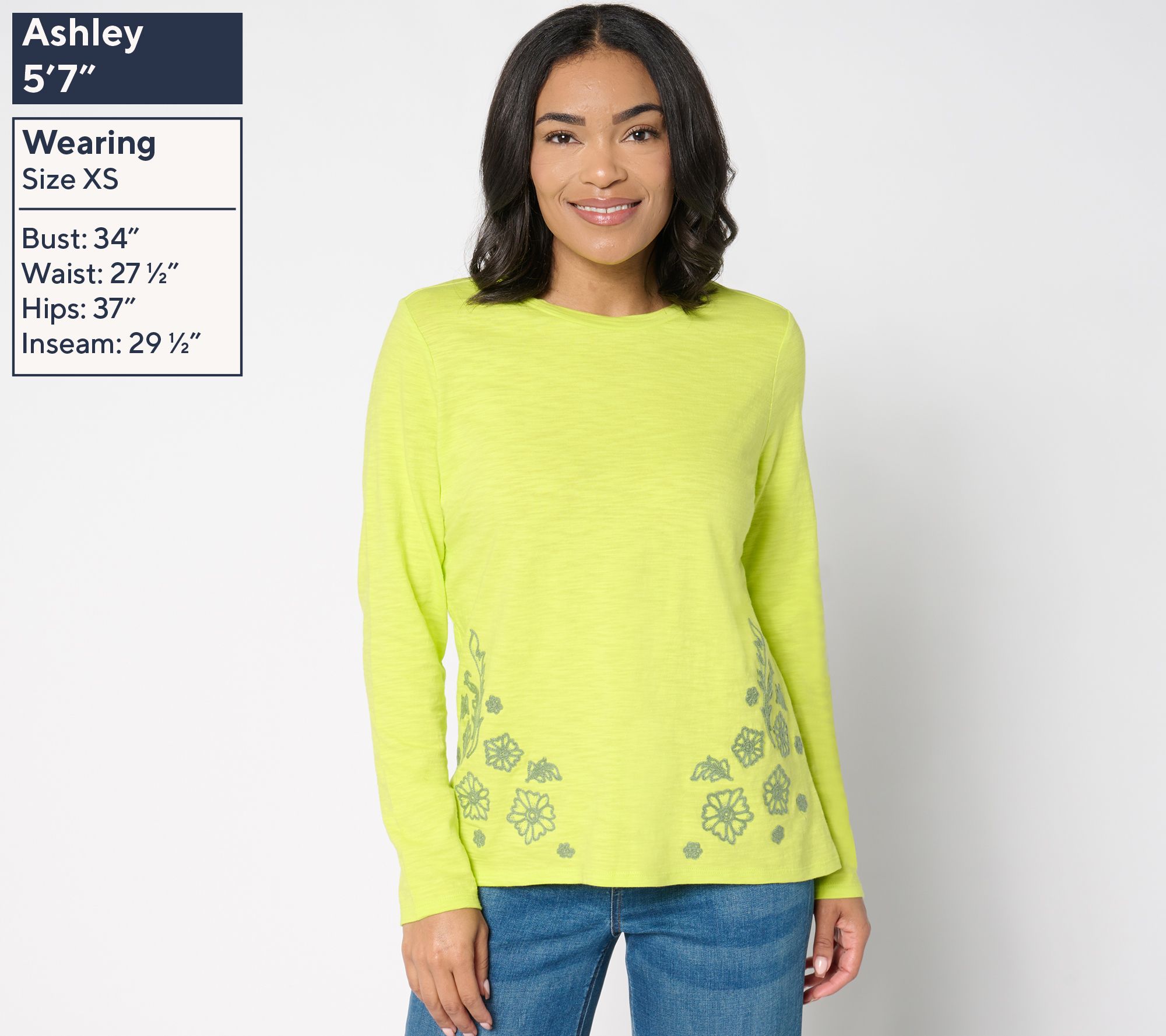 "As Is" Studio Park x Amy Stran Long Slv Embroidered T-Shirt - QVC.com