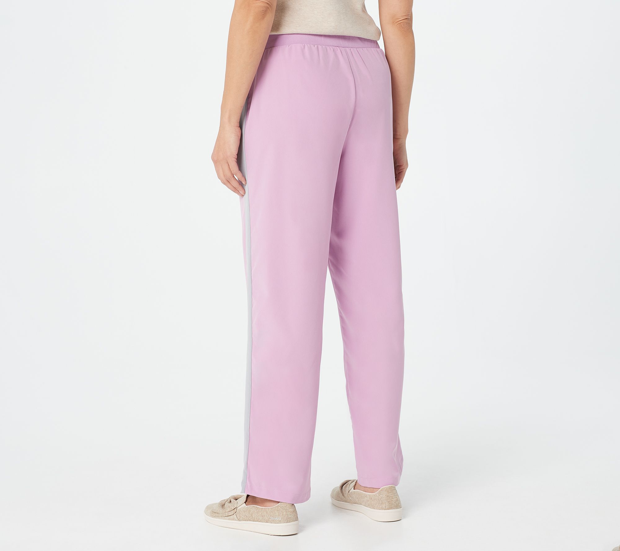 "As Is" Cuddl Duds Stretch Woven Lounge Pants with Tuxedo Stripe - QVC.com