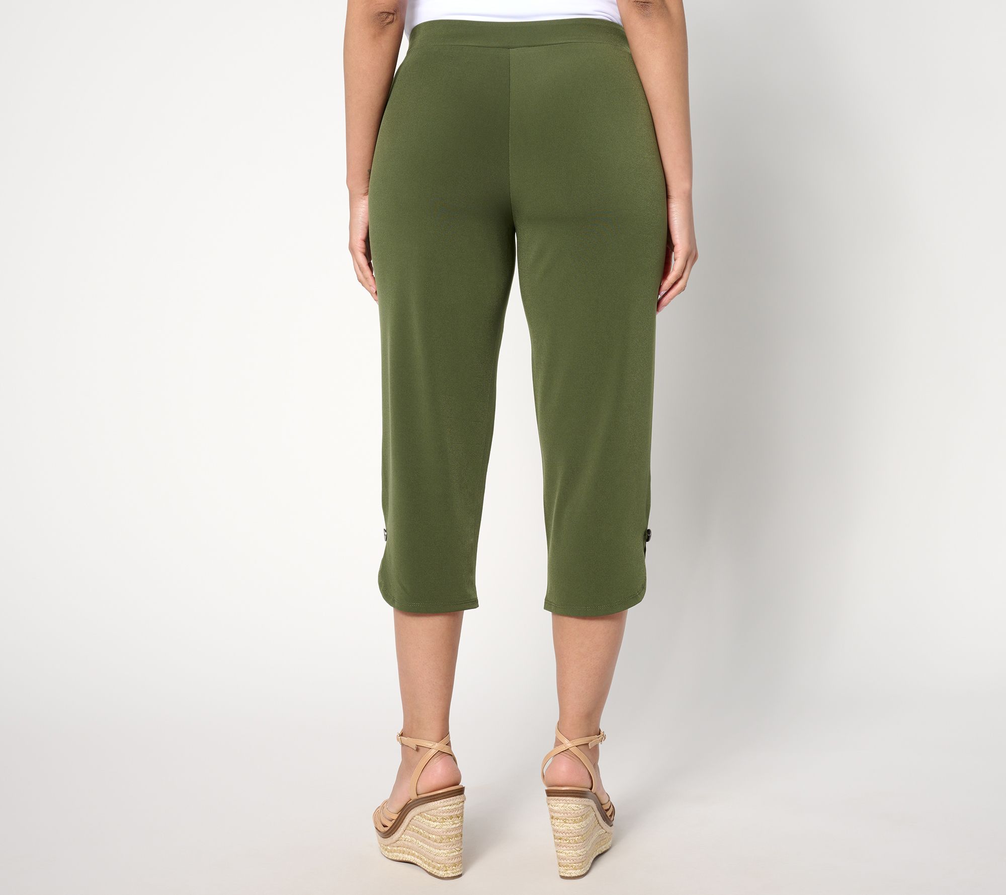 Susan Graver Liquid Knit Slim Leg Capri Pants w/ Tulip Hem Detail - QVC.com