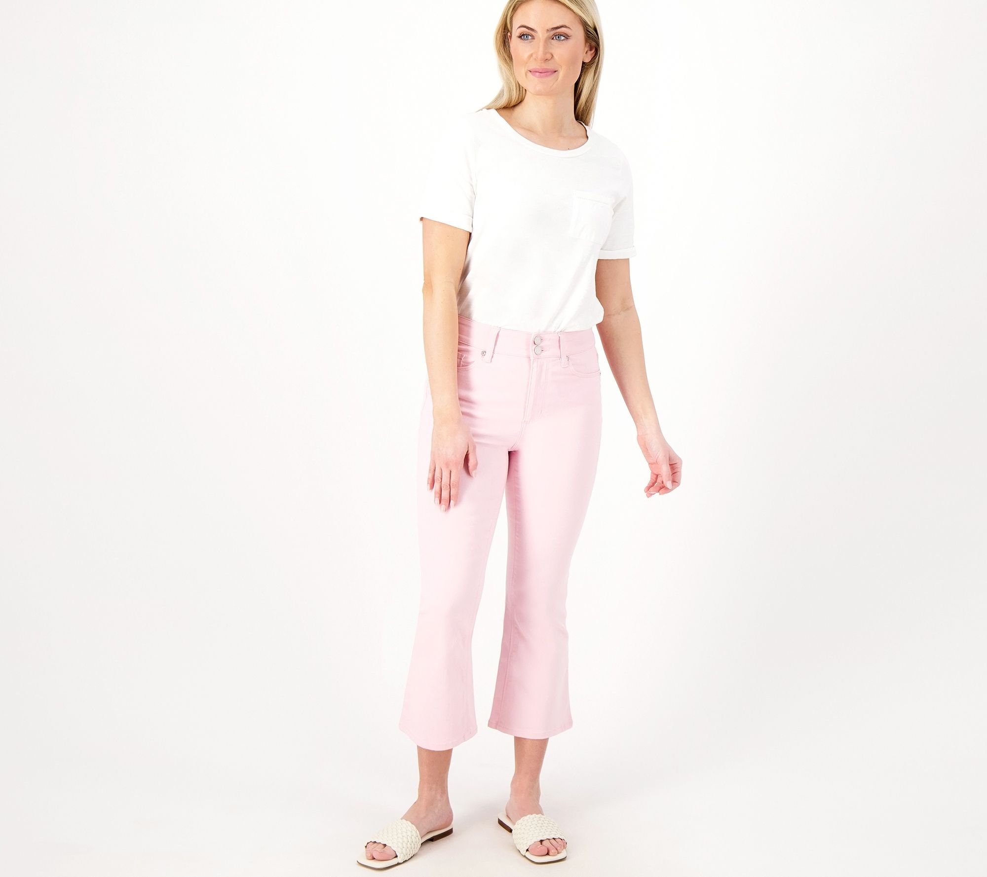 Susan Graver Petite Kick Flare Crop Jean w/ Frayed Hem - QVC.com