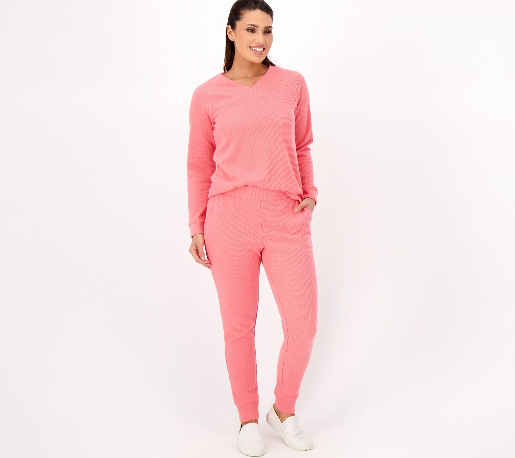 "As Is" Denim & Co. Comfort Zone Brushed Waffle Knit Pull On Joggers ...