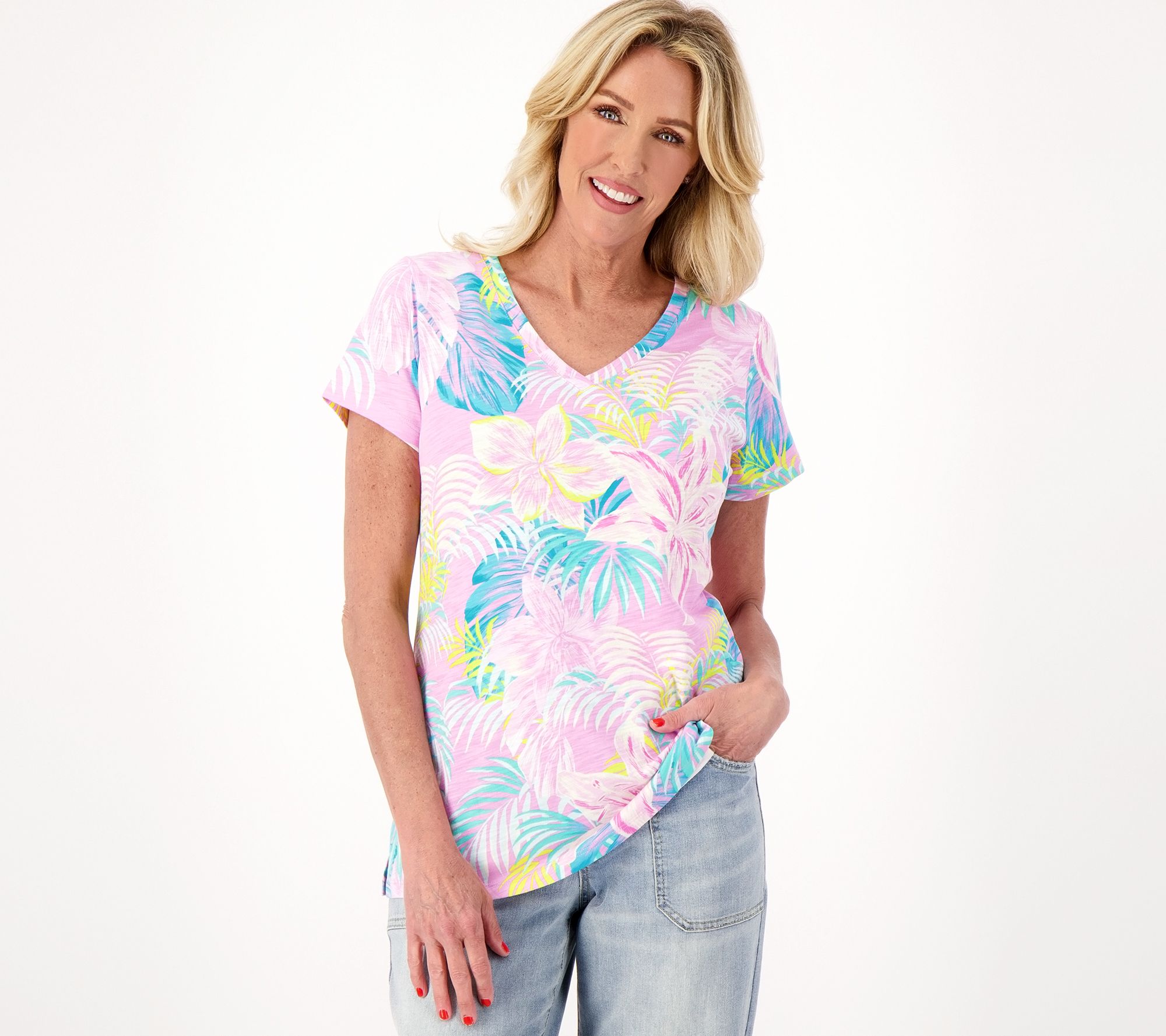 "As Is" Belle by Kim Gravel Slub Knit Let's Get Tropical Top - QVC.com