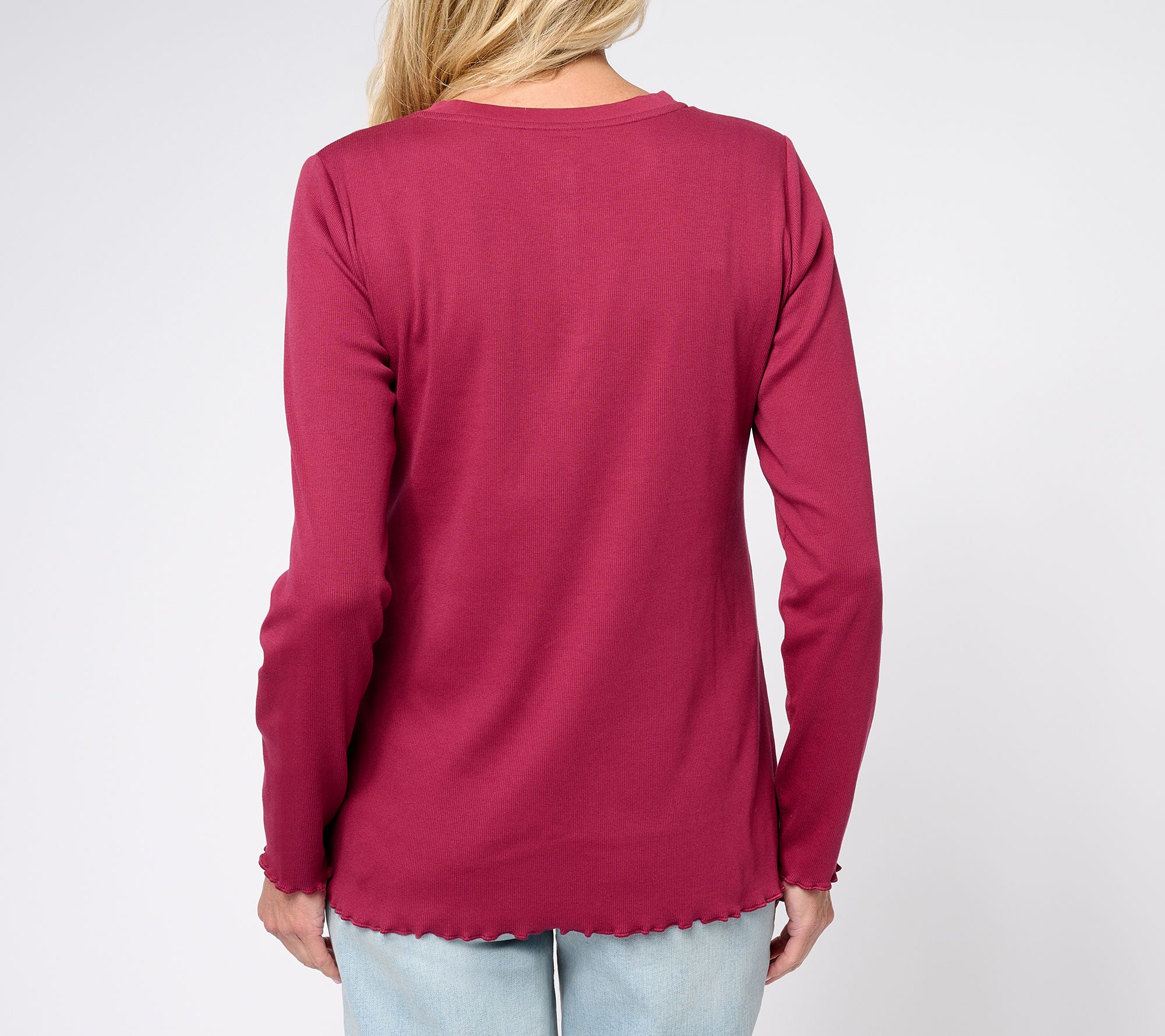 "As Is" Isaac Mizrah Live! Essentials Pima Cotton Rib Long Sleeve Top ...
