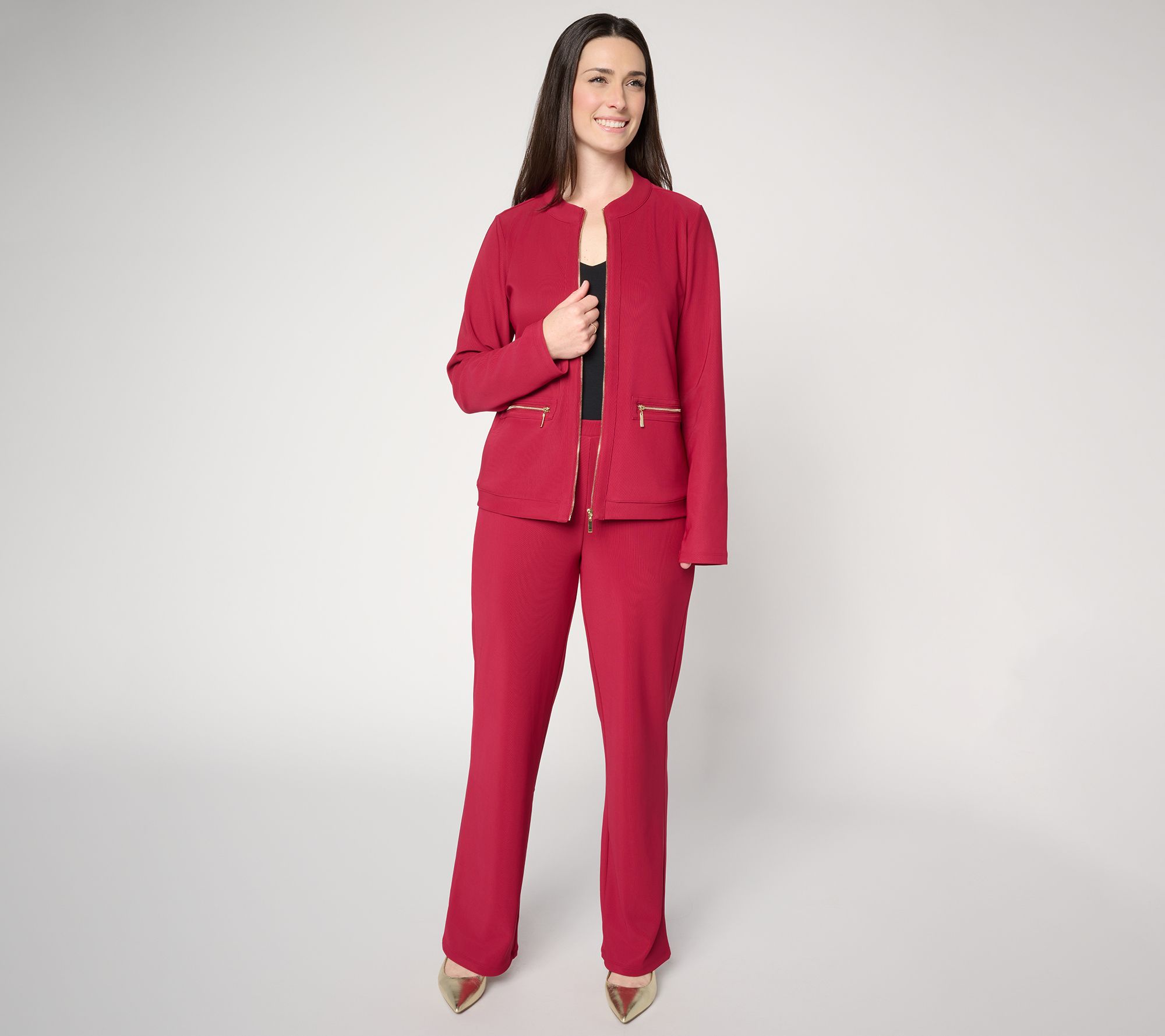 Attitudes by Renee Petite Euro Knit Jacket and Wide Leg Pant Set - QVC.com