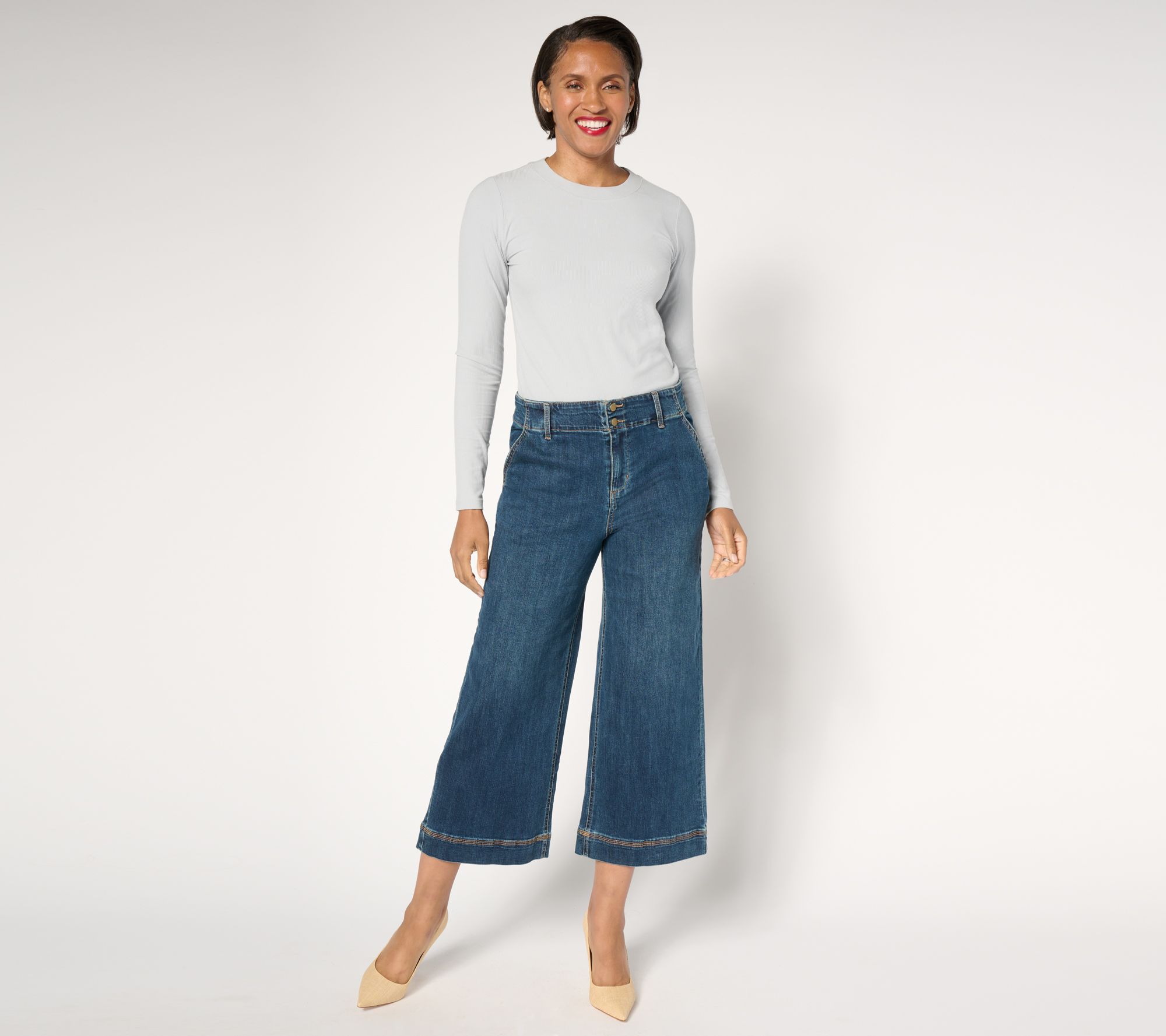 Studio Park x Ali Carr Petite Denim Wide-Leg High-Waist Pant - QVC.com