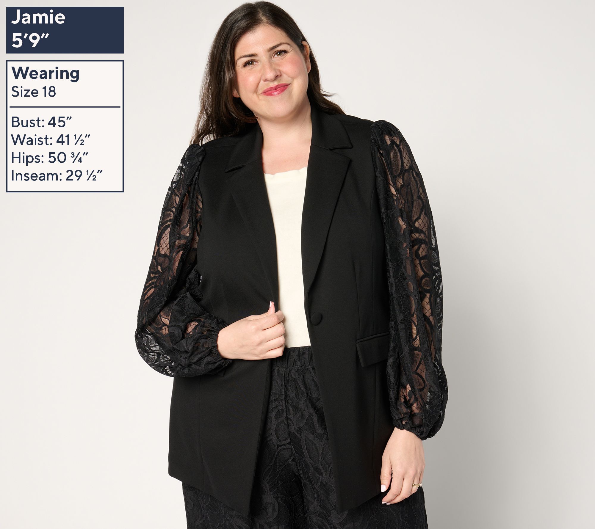 Dennis Basso Ponte Knit Blazer with Lace Sleeves - QVC.com