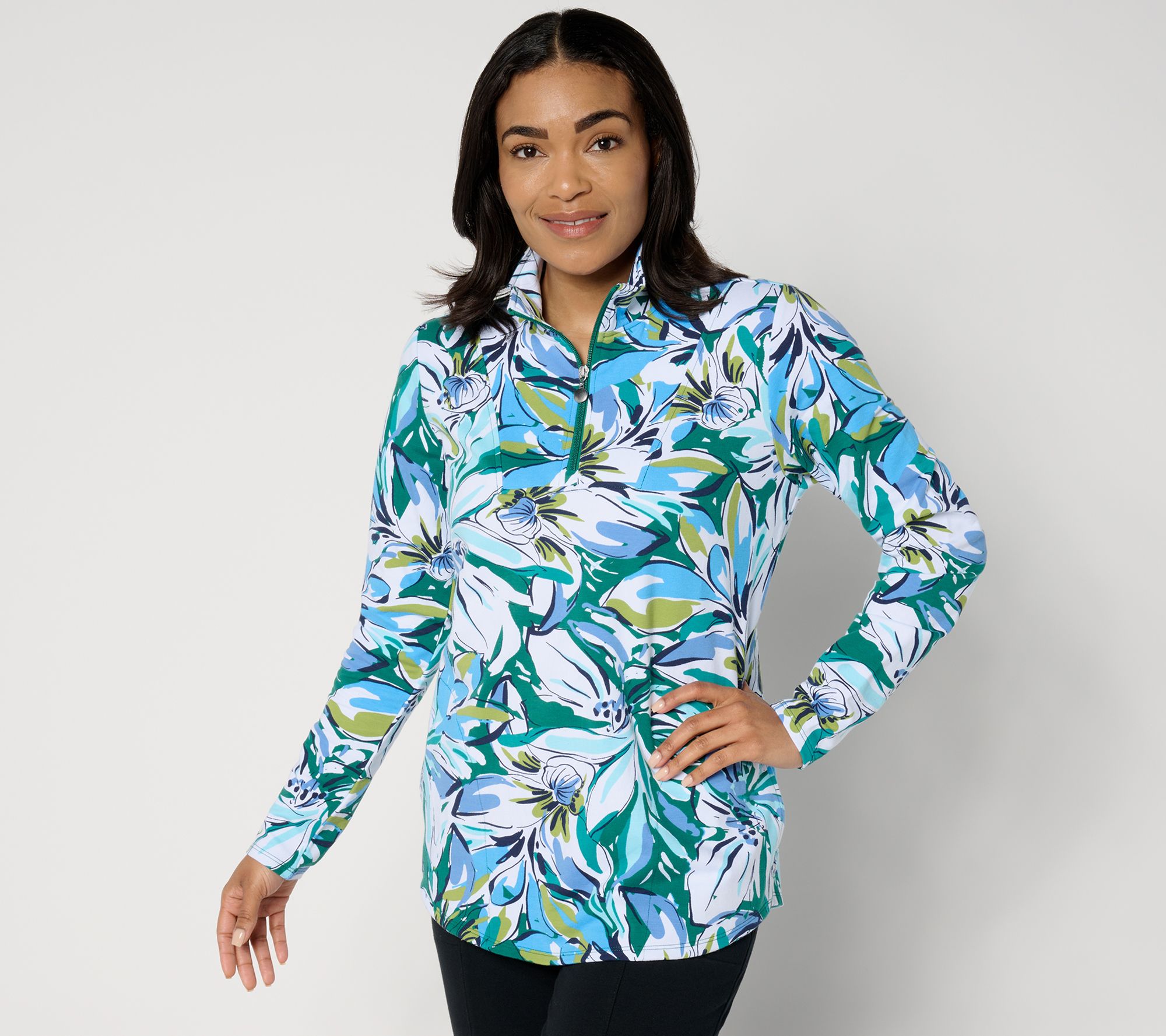 "As Is" Sport Savvy Printed French Terry Quarter Zip Pullover - QVC.com