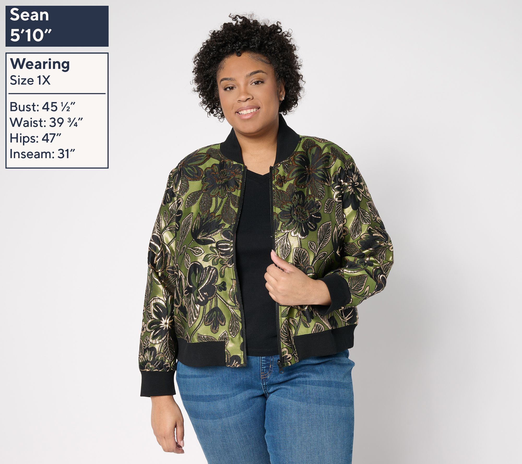 by Stacy London Metallic Floral Brocade Bomber Jacket - QVC.com