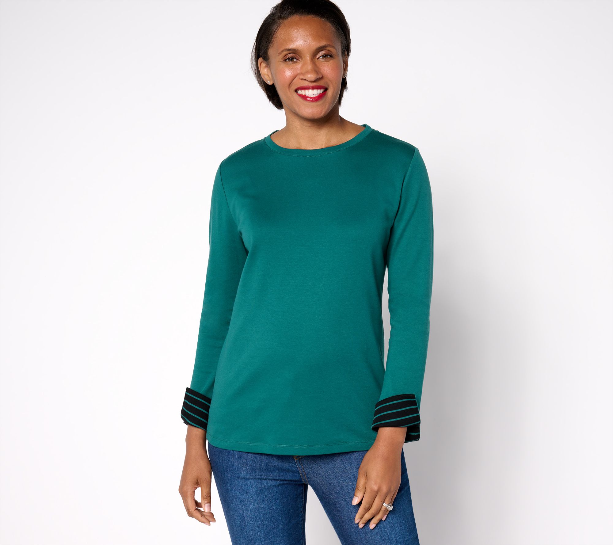 "As Is" Isaac Mizrahi Live! Essentials Pima Cotton Long Sleeve Crewneck ...