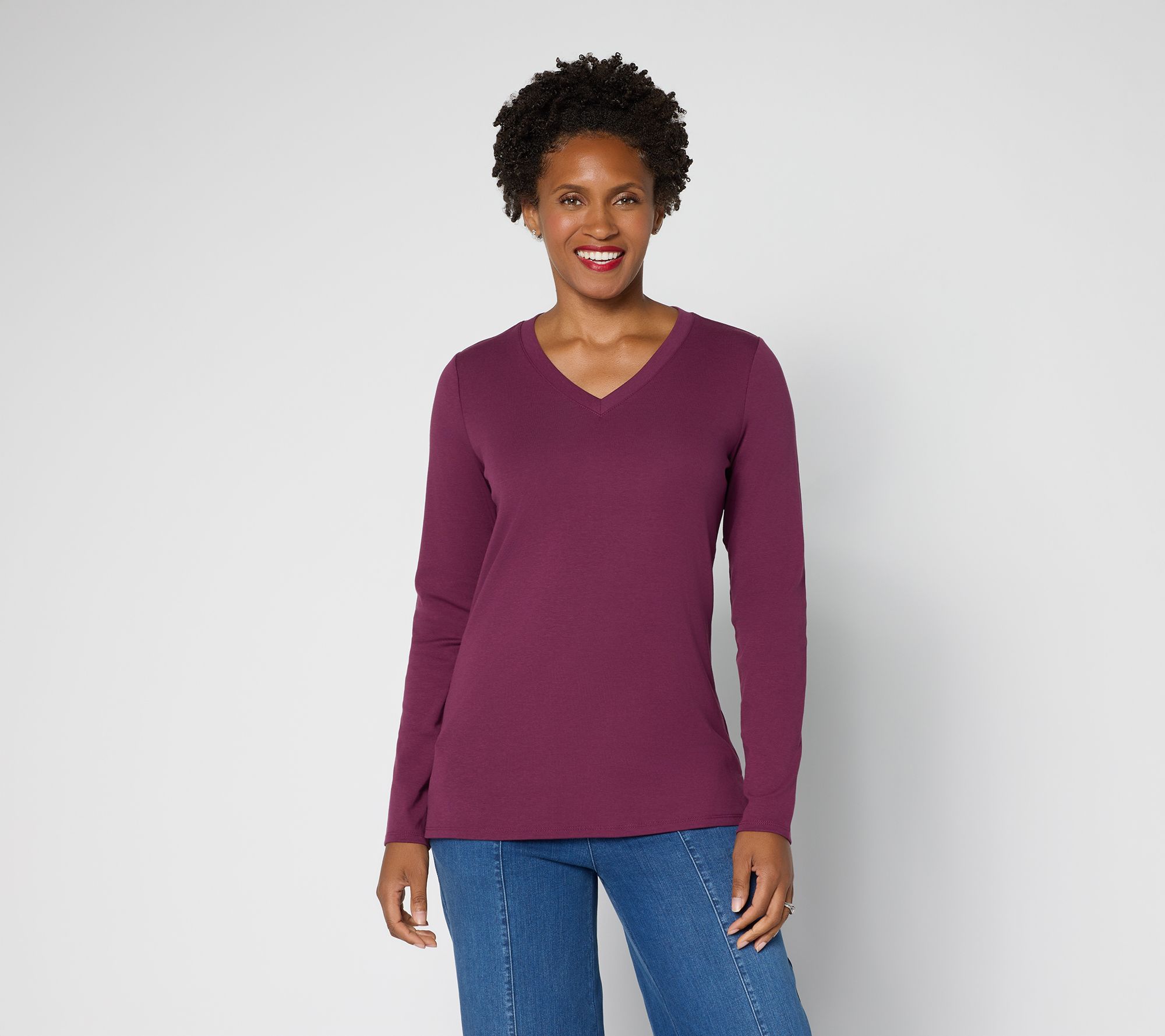 Belle by Kim Gravel TripleLuxe Long Sleeve V-Neck Top - QVC.com