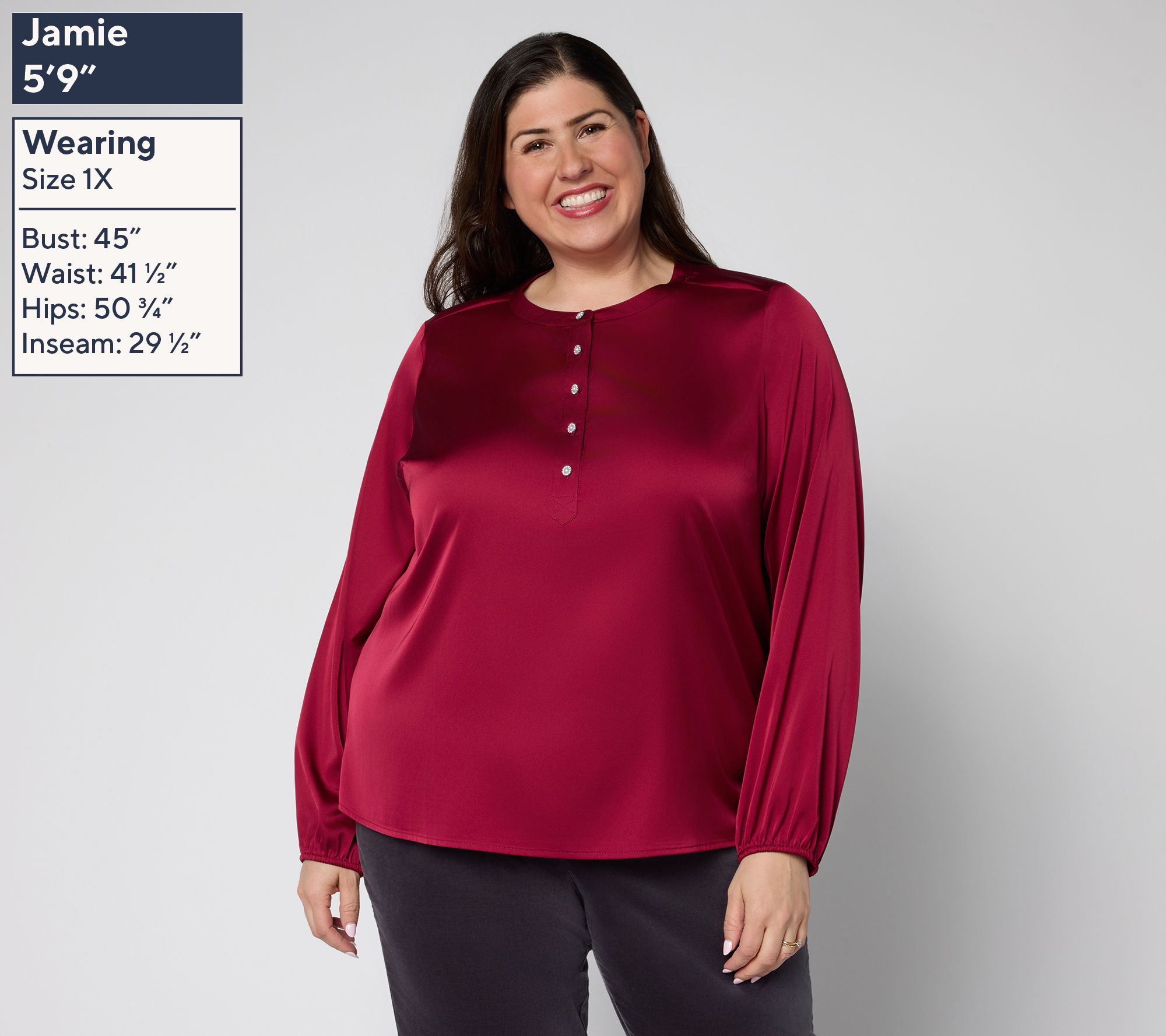 "As Is" Denim & Co. Satin Long Sleeve Popover Blouse - QVC.com